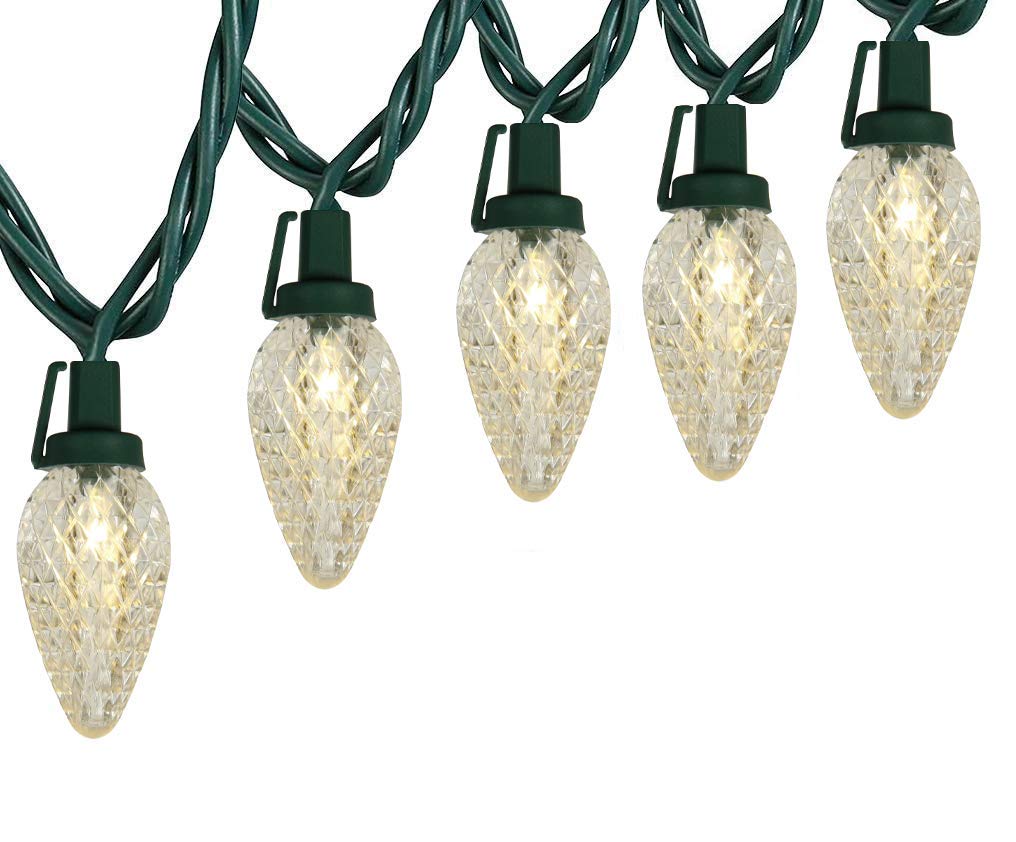 OZS- Extendable C9 Christmas Lights, 50 LED 49ft Green Wire Outdoor Fairy Lights with UL Adaptor, String Lights for Christmas Tree Patio Wedding Party Decoration(Warm White)