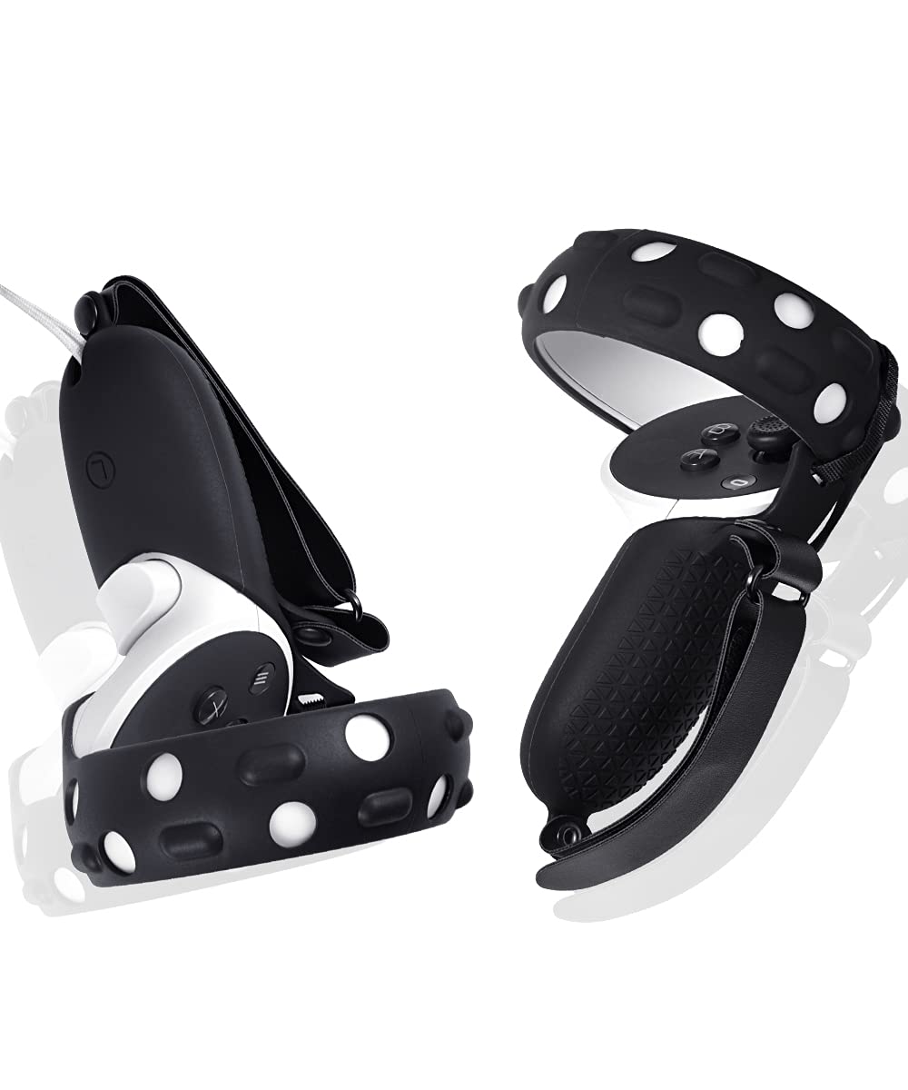Raylove Silicone Touch Controller Grip Cover for Oculus Quest 2,Anti-Throw Handle Protective Sleeve Oculus Quest 2 Controller Grips Accessories with Nylon Adjustable Wrist Knuckle Strap(Black, 1 Pair)
