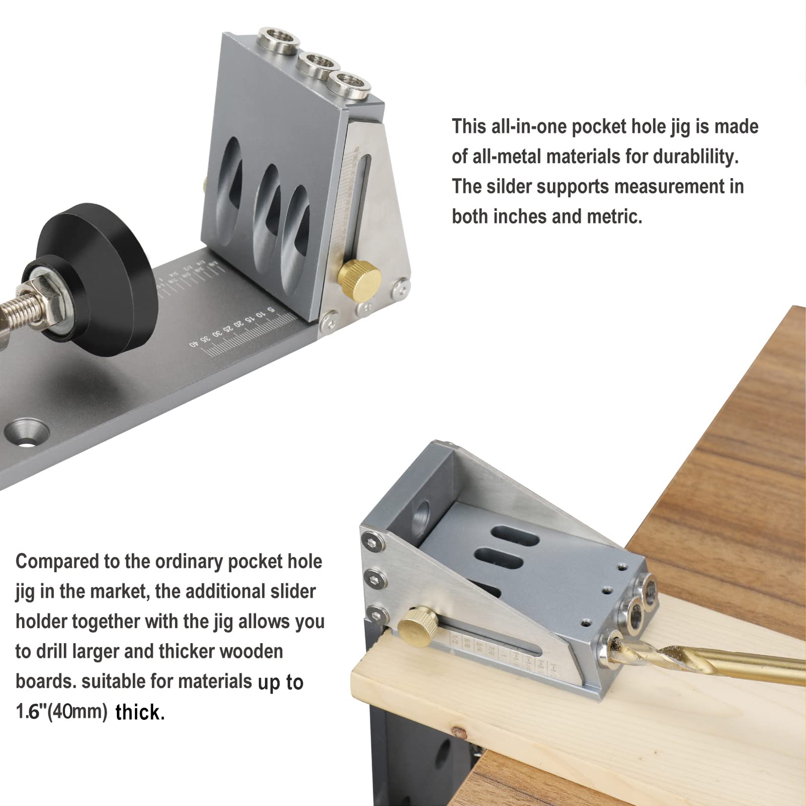 Pocket Hole Jig Kit, All-Metal Pocket Screw Jig, Professional Woodworking Dowel Jig Kit for DIY Carpentry Projects