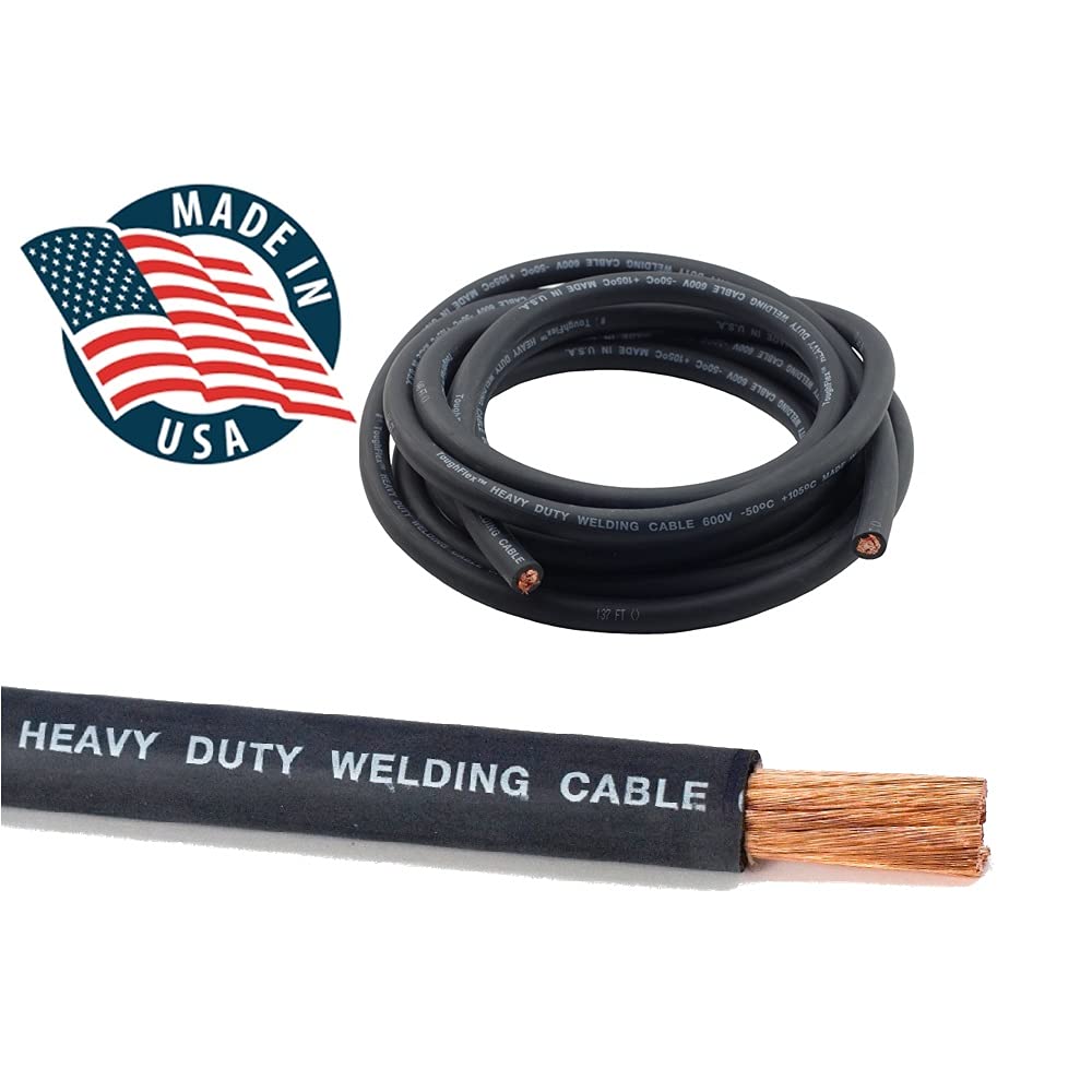 WeldingCity 100-ft 2-AWG USA-made Heavy Duty Welding Cable Highly Flexible Durable EPDM Rubber Jacket 600V -50C-105C Black