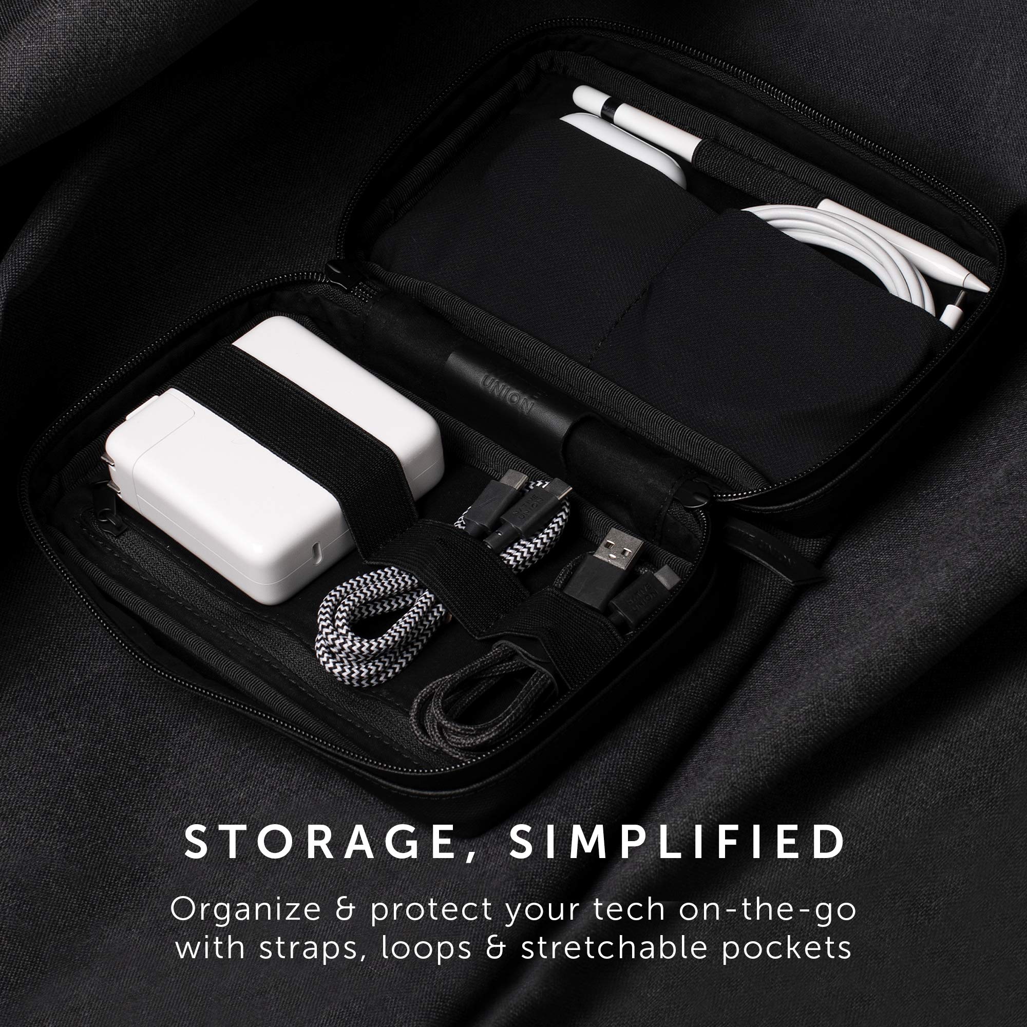 Native Union Stow Organizer β Premium Travel Tech Kit Crafted with Durable Canvas β Keep Essentials Organized with Flexible Storage & Quick-Access Pocket for Cables, Chargers, SIM Card & More (Indigo)