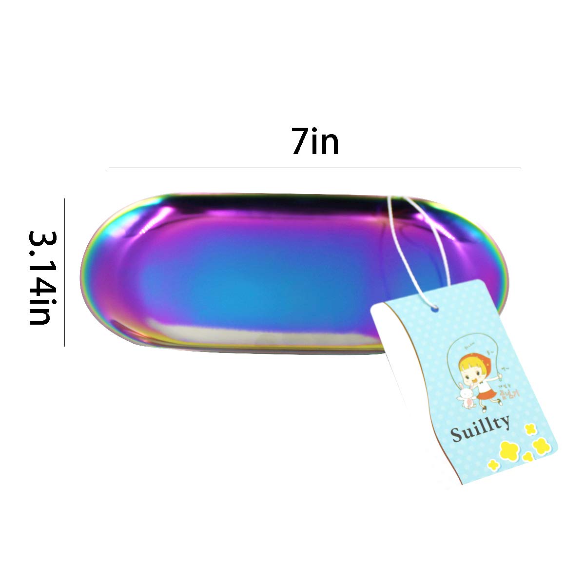 Stainless Steel Towel Tray Storage Tray Dish Plate Tea Tray Fruit Trays Cosmetics Jewelry Organizer Oval Tray (Rainbow)