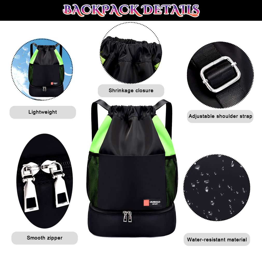 RLGPBON Drawstring Backpack with Shoe Compartment,Dry Wet Gym Bag