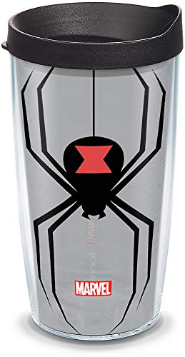 Tervis Marvel - Black Widow Made in USA Double Walled Insulated Tumbler Travel Cup Keeps Drinks Cold & Hot, 16oz, Clear