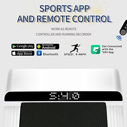Portable Treadmill Under Desk Walking Pad Flat Slim Treadmill with LDE Display & Sport APP, Running Machine for Apartment and Small Space Without Assembling (Color : White)