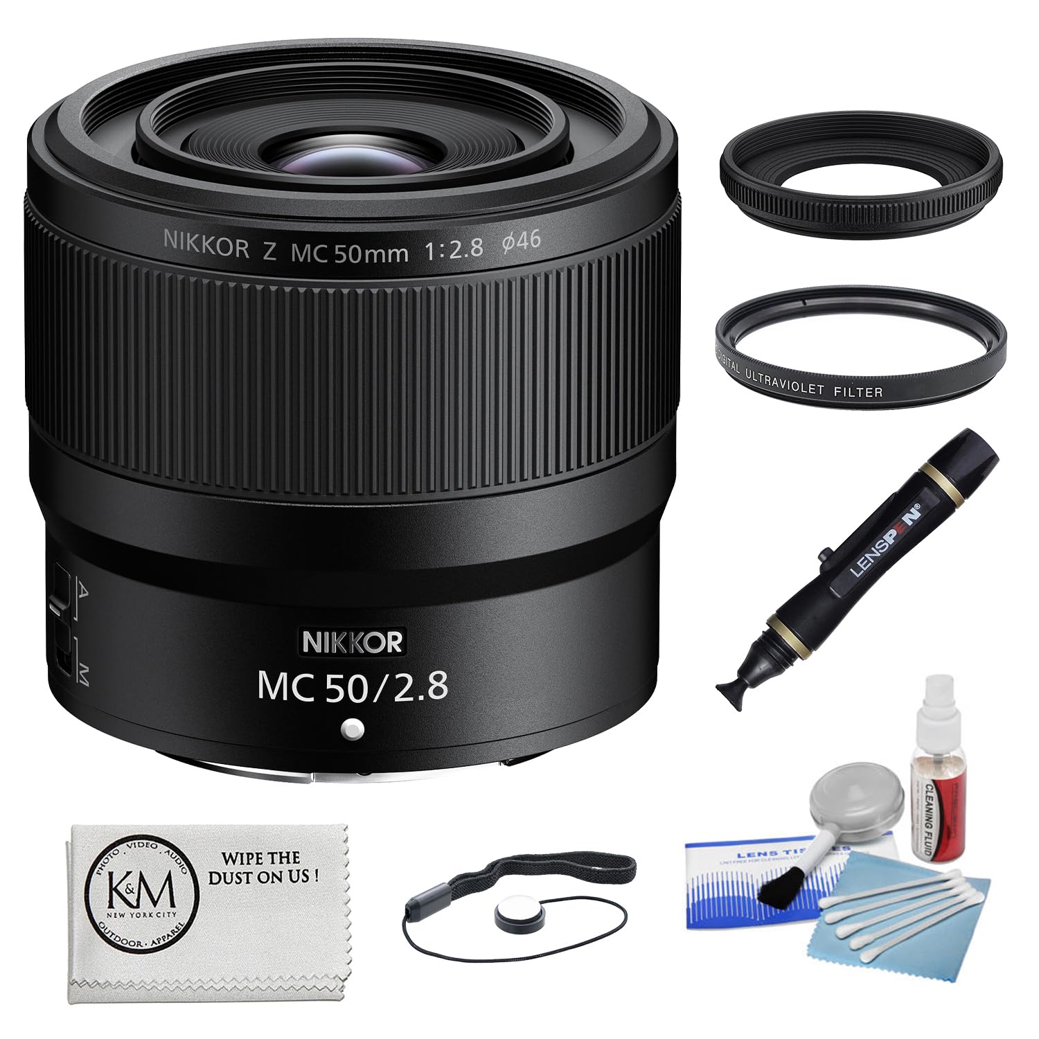 Nikon NIKKOR Z MC 50mm f/2.8 Lens Bundled with 46mm UV Filter + 5-Piece Camera Cleaning Kit + Cleaning Lens Pen + Lens Cap Keeper + Microfiber Cleaning Cloth (6 Items)