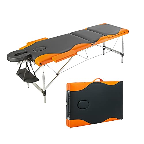 ZHYH 3 Sections 185 x 60 x 81cm Foldable Beauty Bed Folding Portable SPA Bodybuilding Massage Table Spa Bed Black
