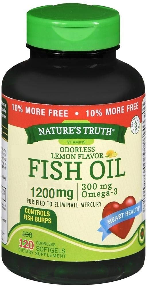 Nature's Truth Odorless Lemon Flavor Fish Oil 1200 mg, 120 Softgels (Pack of 2)