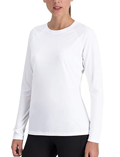 NAVISKIN Women's UPF 50+ Sun Protection Long Sleeve Shirts Rash Guard Shirts Quick Dry Lightweight Hiking Shirts White Size L