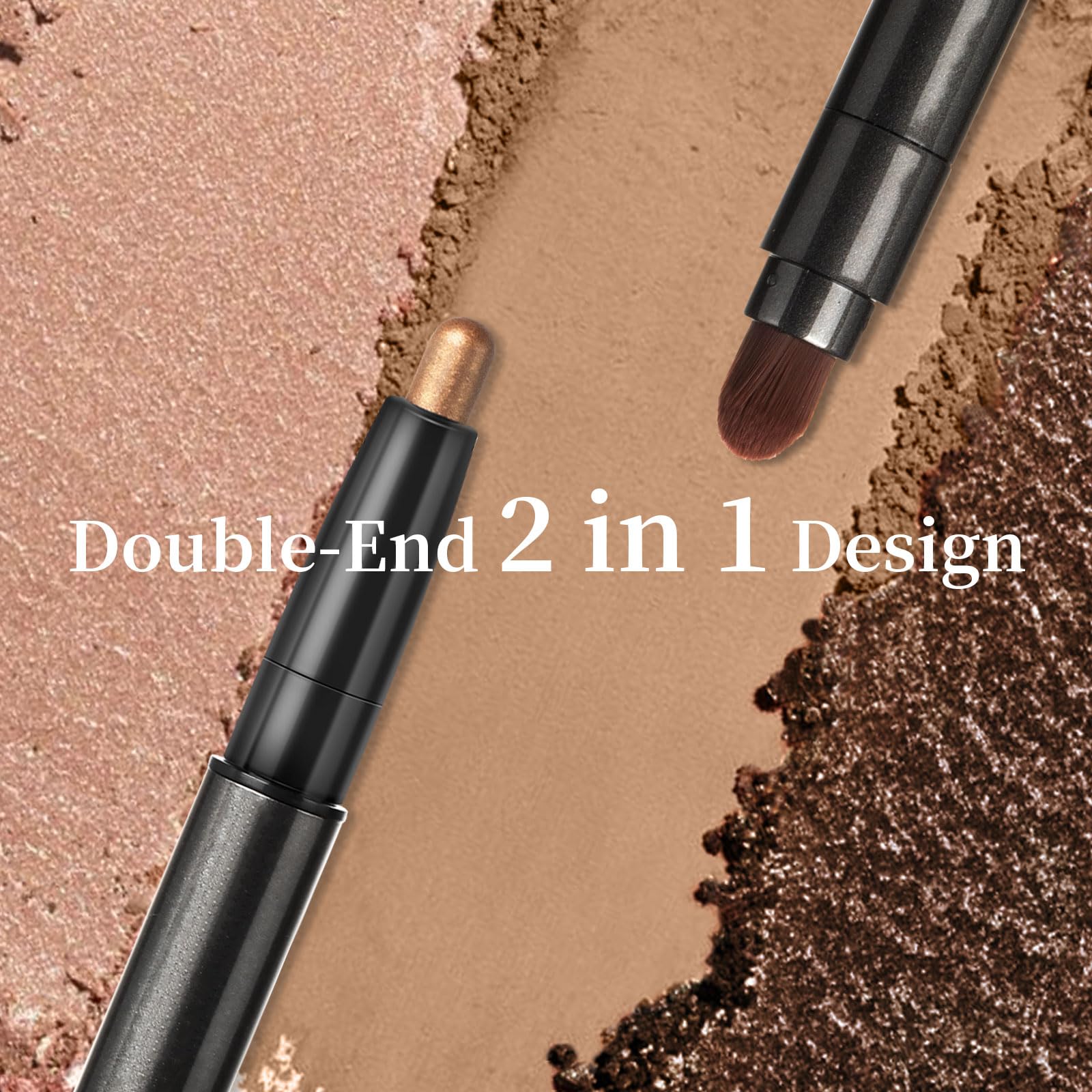 QLZLLF 3 Pcs 2 in 1 Eyeshadow Stick Sets, Cream Eyeshadow Stick, Light to Dark Waterproof Eyeshadow Highlighter Makeup, Matte and Shimmer Eyeshadow Crayon, Neutral and Brown