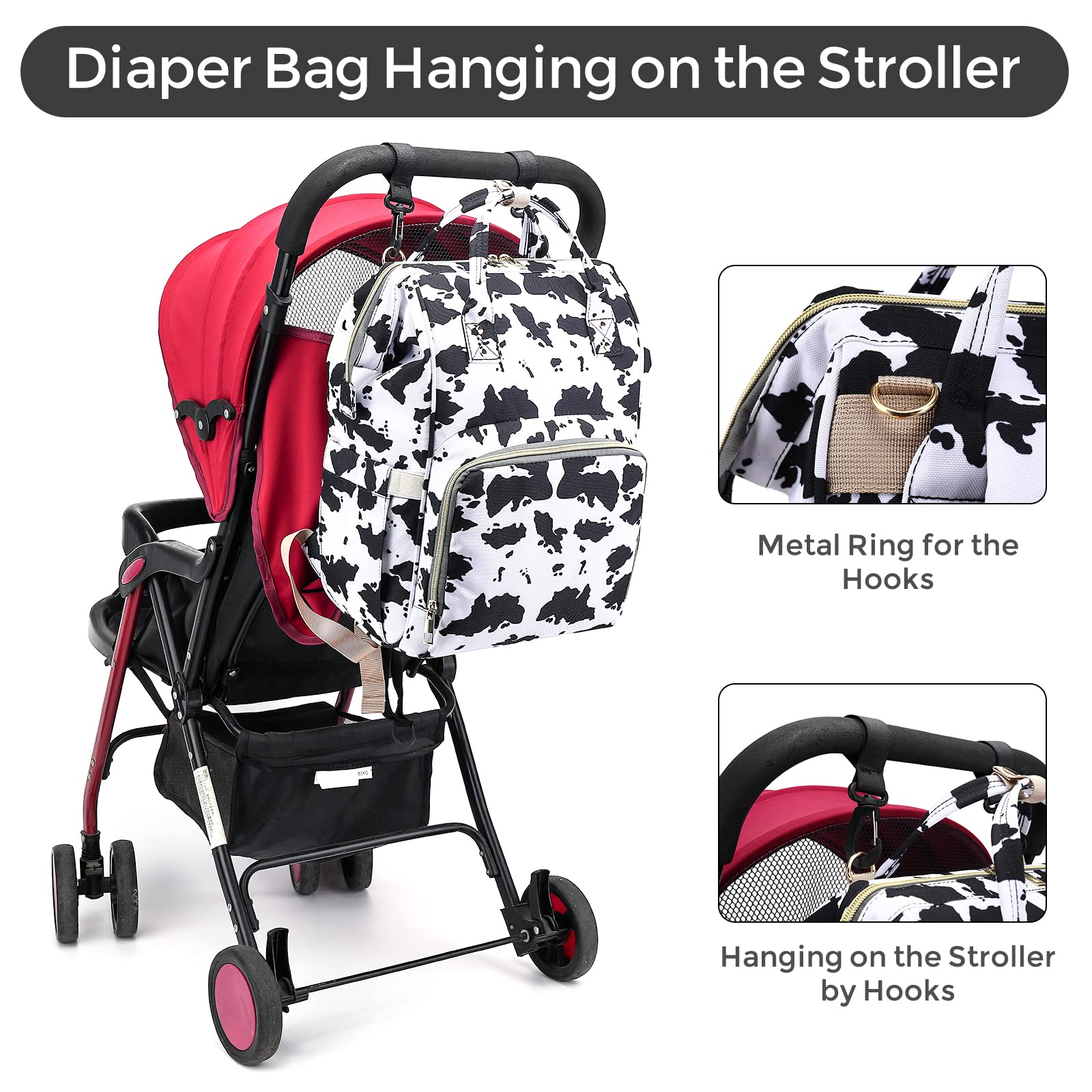 NaOHshp Diaper Bag Backpack for Mom Dad, Maternity Changing Bag Diaper Backpack with Stroller Straps