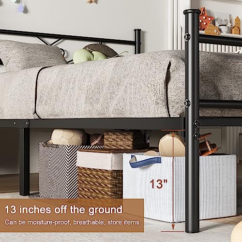 Metal Platform Bed Frame, Metal Bed Frame with 13 Heavy Duty Steel Slats, 12.4" Height Storage Space, No Box Spring Needed, Perfect for Dorm, Bedroom, Guest Room (Black, King Size)