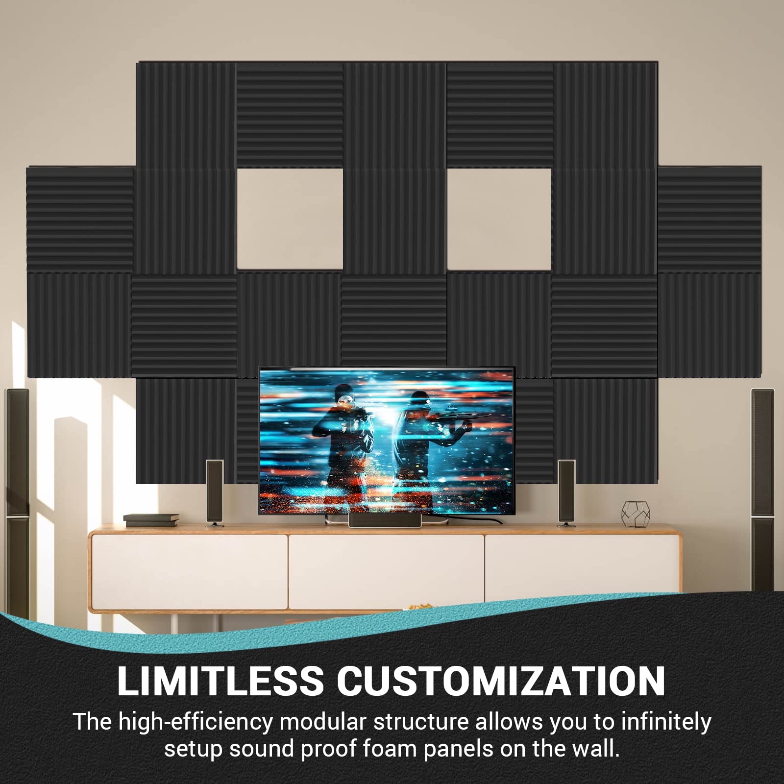 Soundproof Foam Frame 12 Pack, Quick Installation and Removal of Acoustic Panels, Proprietary Frame, Modular Design, 12 * 12 Inch Acoustic Foam Panel Installation Solution
