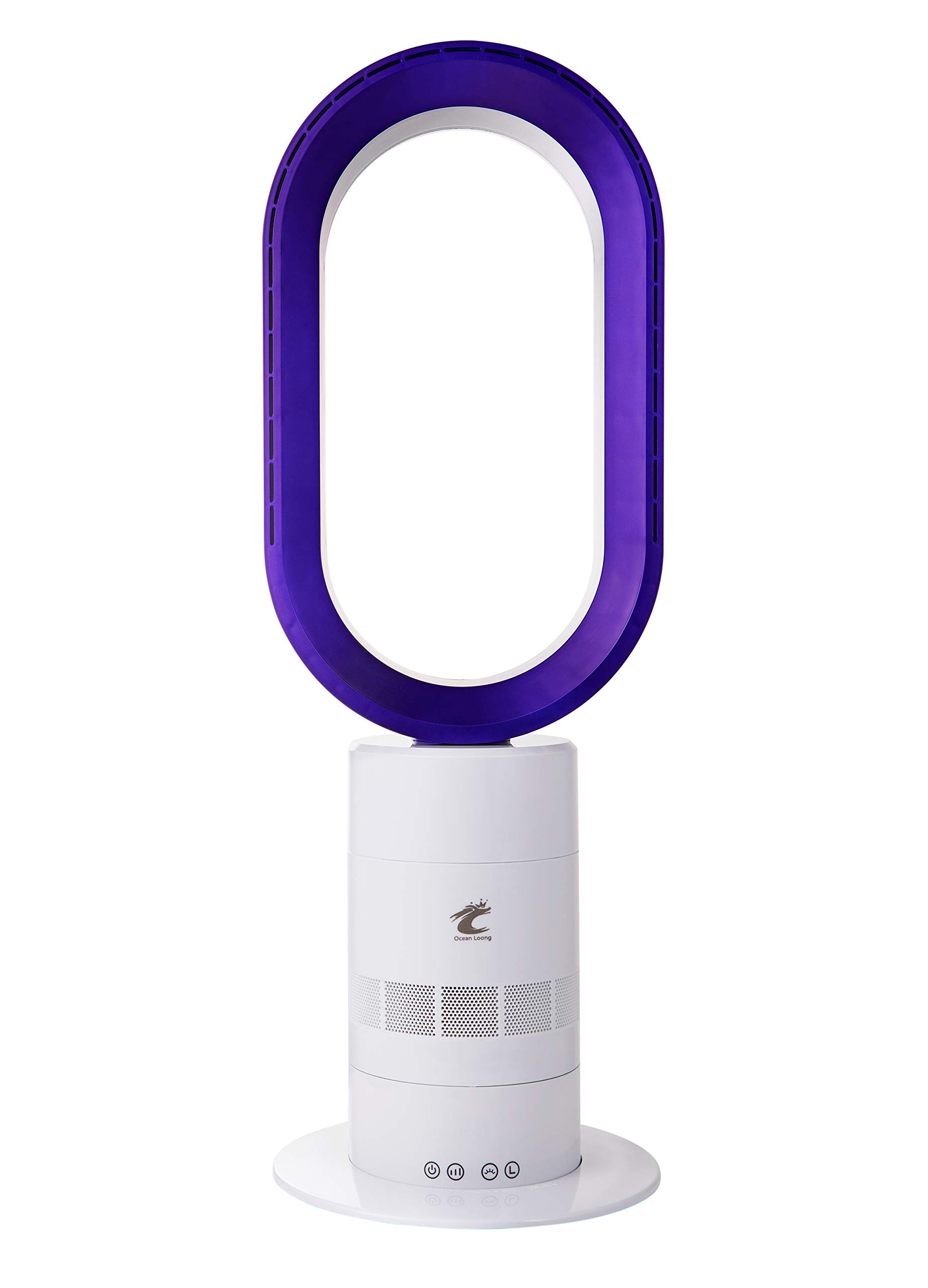 Ocean Loong AB01 Bladeless Tower Fan, 26 Inches 9 Speeds & 9H Timer Table Fan, White Air Circulator Fan for Bedroom Office