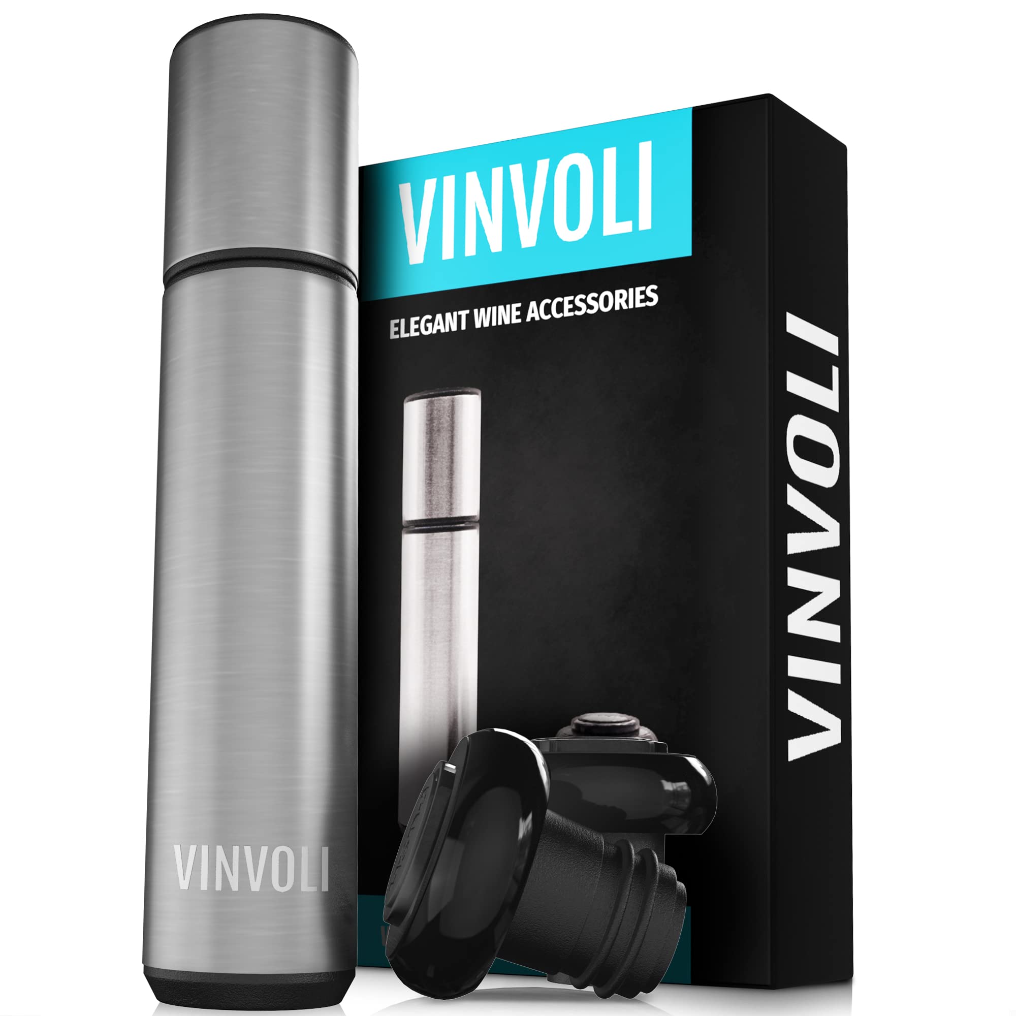 VINVOLI Wine Preserver Set - New 2024 Wine Vacuum Pump with 2 Reusable Wine Stoppers - Wine Sealer and Wine Saver to Keep Wine Fresh Longer - Professional Quality for Wine Lovers and Sommeliers