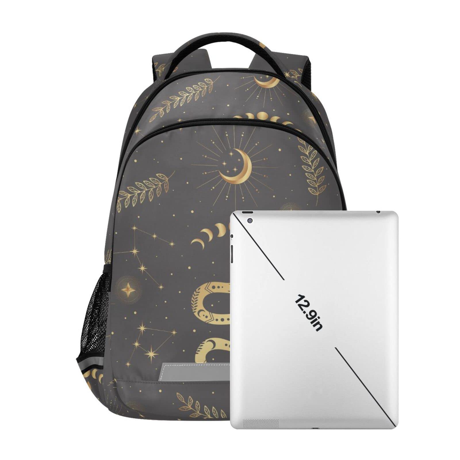 NFMILI Golden Snake Moon Kids Backpack Lightweight Middle School Elementary Bookbags for Boys Girls School Bag with Chest Strap 11.6 X 6.9 X 16.7 in