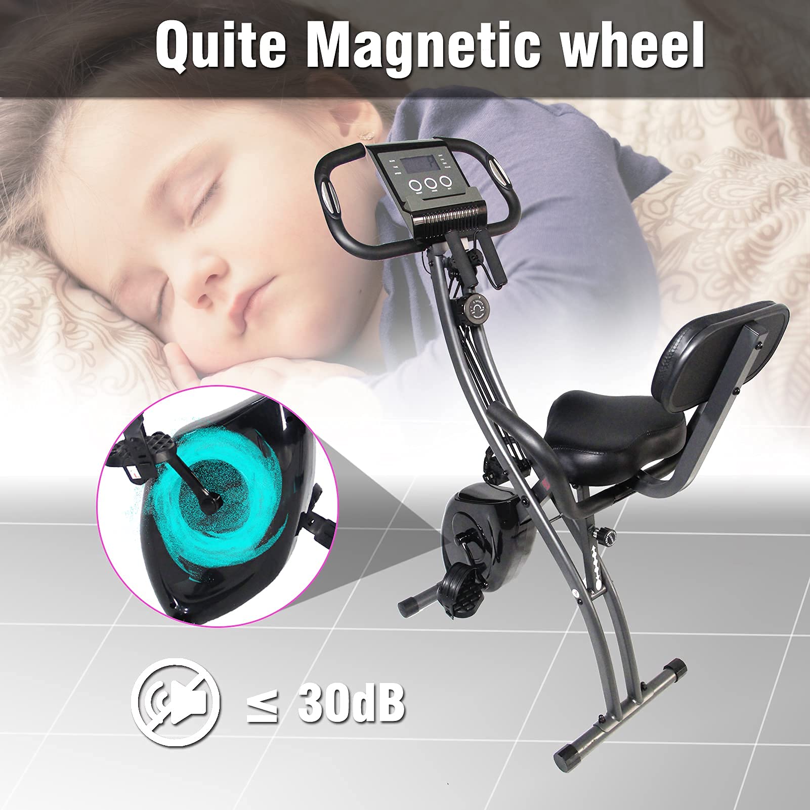 Ps indoor exercise bike, magnetic stationary with pulse sensor large seat upright foldable exercise bikes trainer for women gym home workout equipment