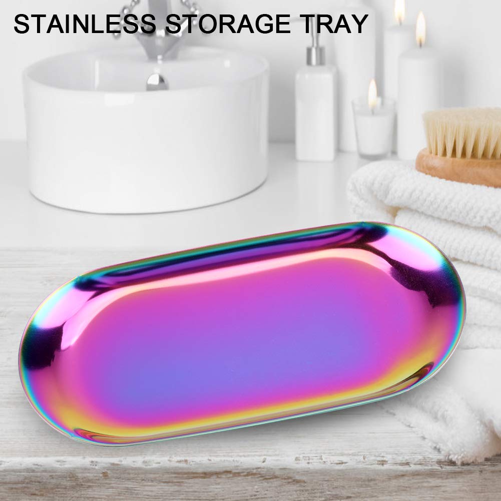 Stainless Storage Organizer Tray Nordic Style Dish Platefor Cosmetics Jewelry Cake Towel Fruit (S-Rainbow)