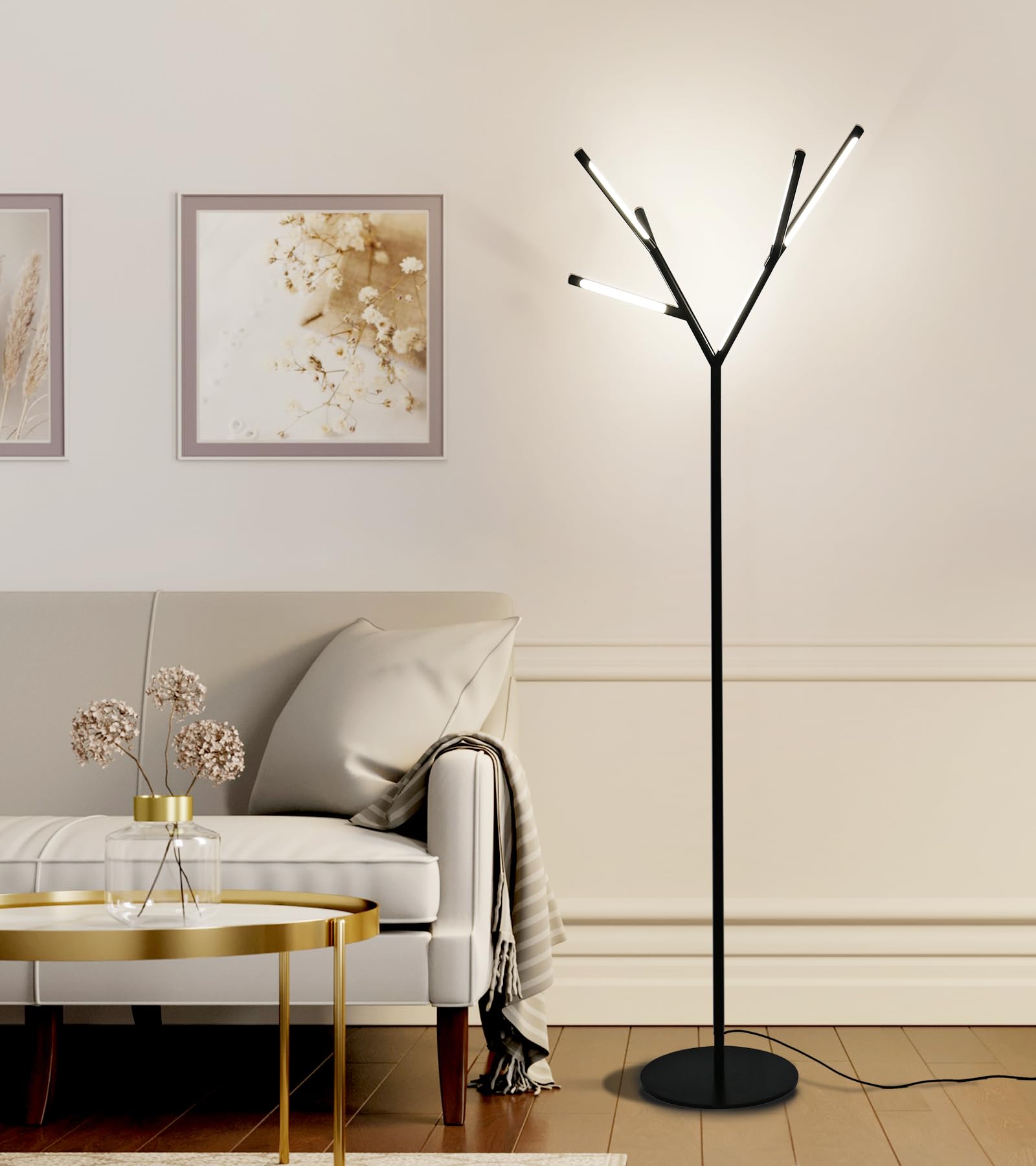 Q&S Led Floor Lamp,Black Modern Industrial Contemporary Corner Floor Lamp Tall Tree Bright Reading Standing Lighting for Bedroom Living Room Office