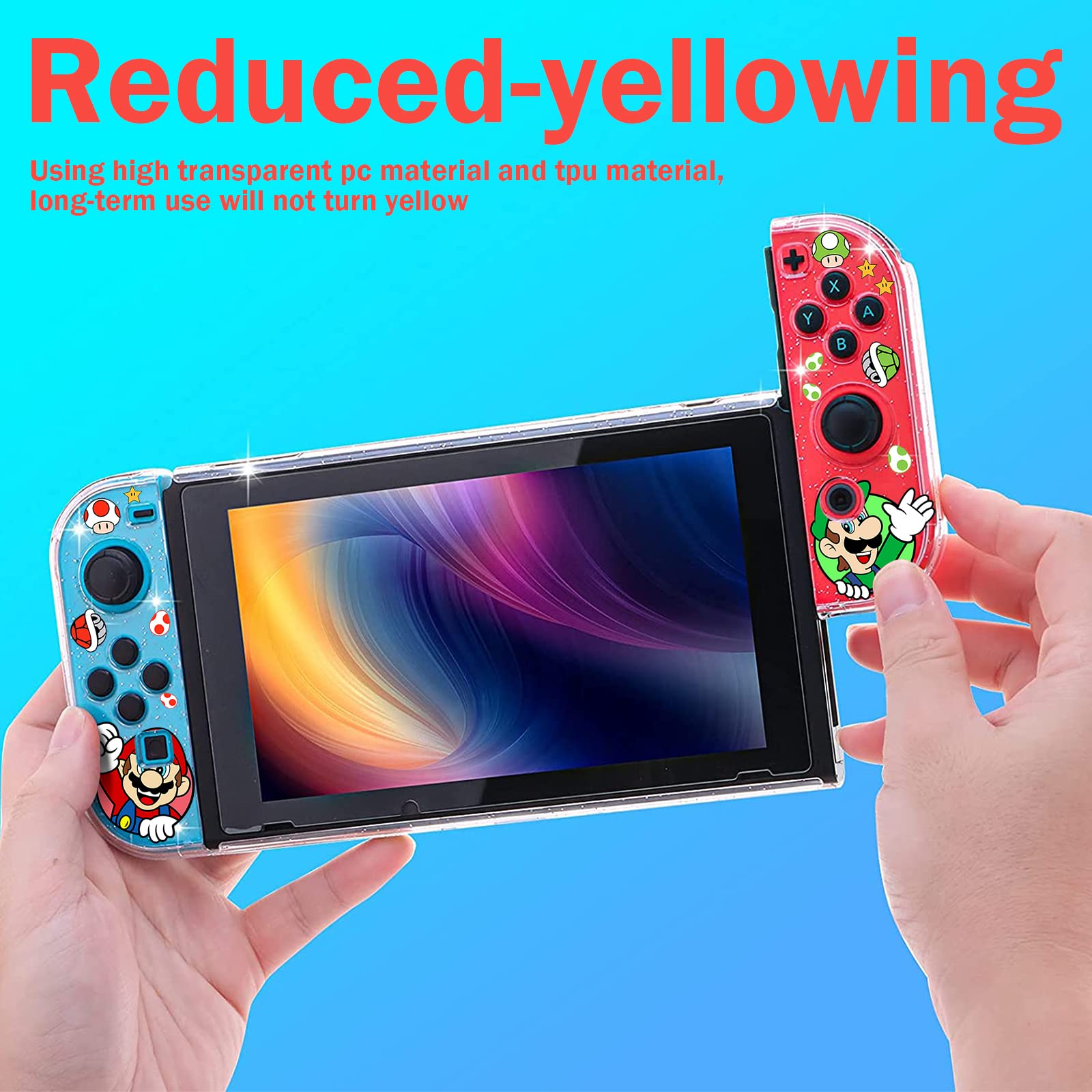 Xcitifun Designed for Nintendo Switch Case Switch Joy-Con Clear Cases [PC+TPU] for Girls Boys Kids Cute Kawaii Protective Shell Compatible with Nintendo Switch Controller Carrying Cover - Mushroom