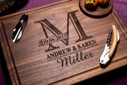 Straga Personalized Cutting Boards | Handmade Wood Engraved Charcuterie | Custom Wedding, Anniversary, Housewarming Gift for Couples Monogram Designs