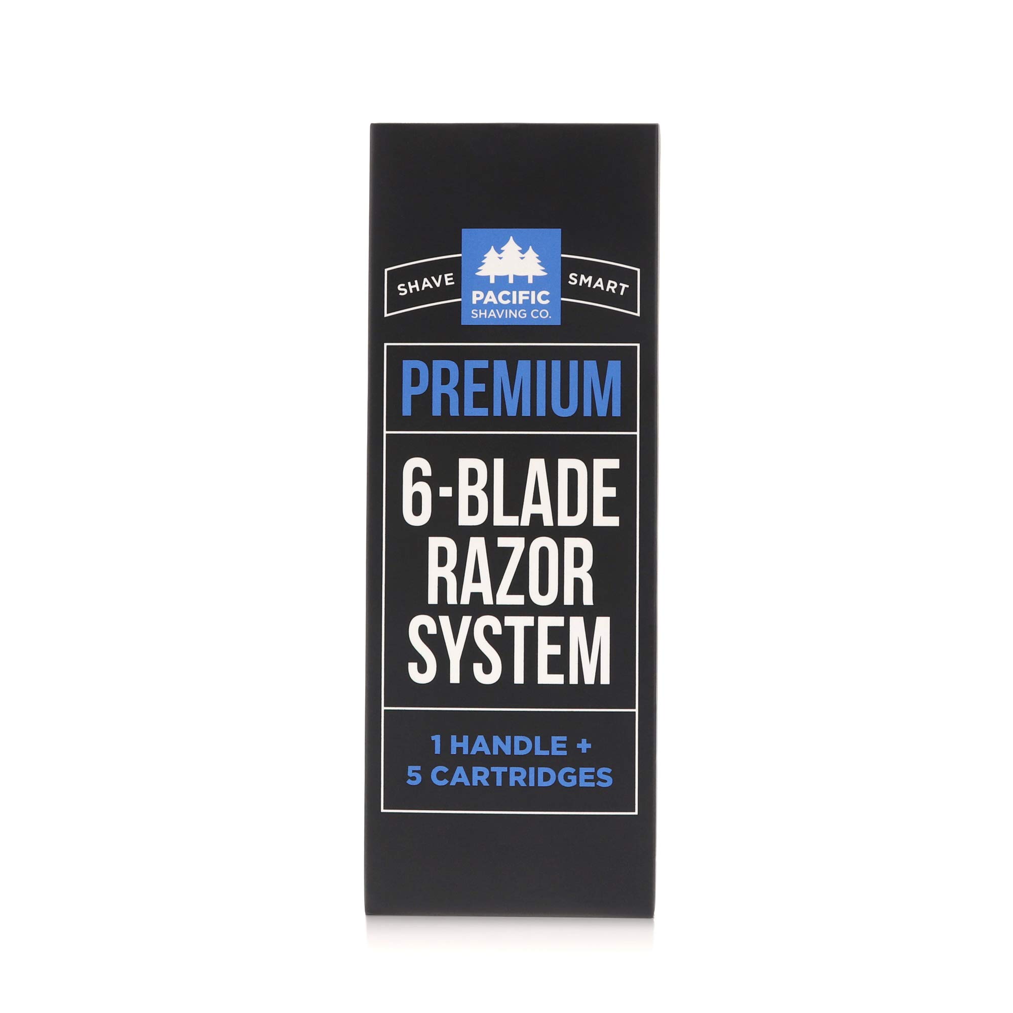 Pacific Shaving Company Premium 6-Blade Razor System - Pivoting Head with Ergonomic Weighted Handle and Lubrication Strip (1 Razor Handle + 5 Blade Refills)