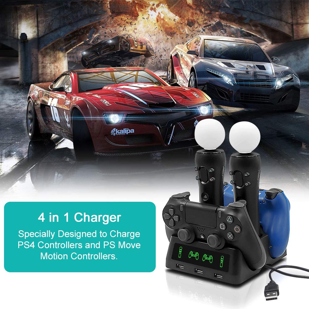 PS4 VR Charging Station, Tohilkel Move Controller Charger Station for PS4/PS4 Slim/PS VR Move Motion, Black