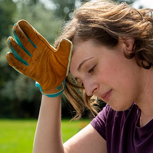 Wells Lamont Women's HydraHyde Water-Resistant Leather Palm Hybrid Work Gardening Gloves, Medium (Pack of 1) (3250M), Blue