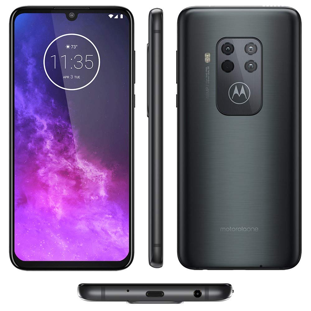 Moto One Zoom (128GB, 4GB) 6.4" HD+, 4000mAh Battery, Snapdragon 675 Dual SIM Unlocked (AT&T/T-Mobile/MetroPCS/GSM) International Version XT2010-1 (Grey Techno, 64GB SD + Case Bundle)