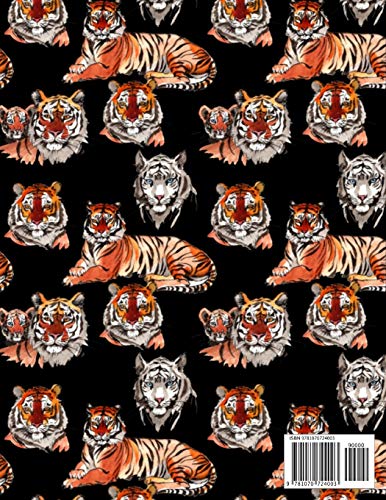 Multipurpose Notebook Composition Journal Diary - Tigers Tigers Tigers: Colorful and White Watercolor Tigers on Black Background