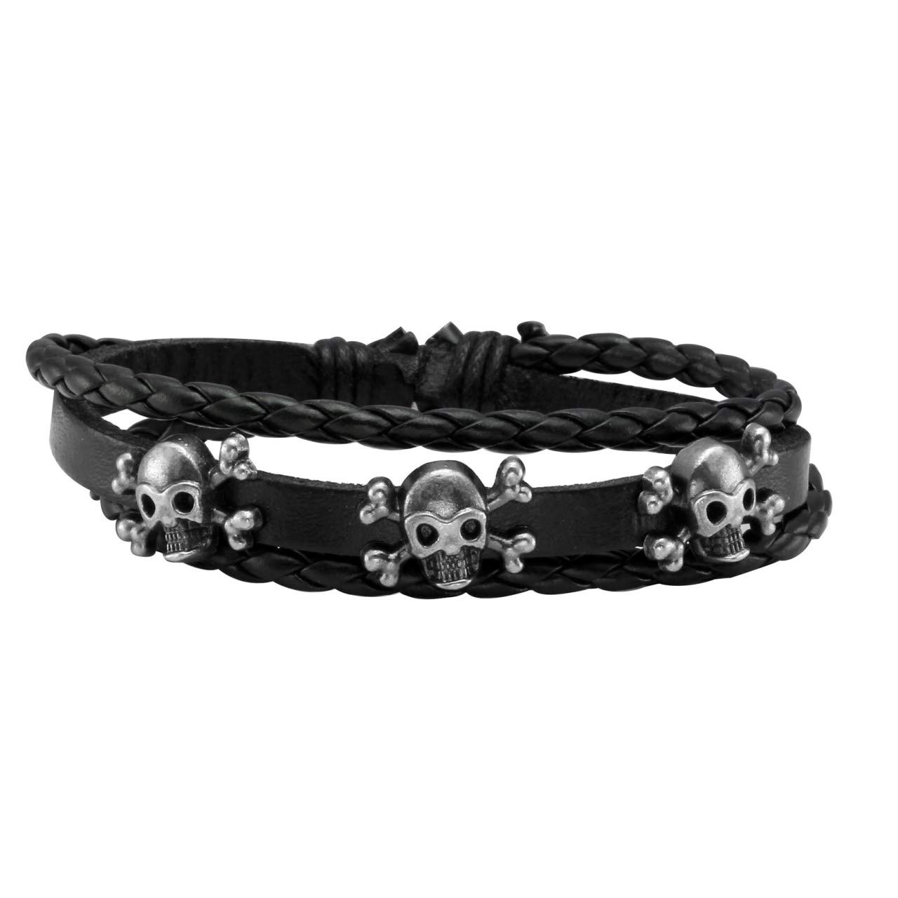 Manfnee6Pcs Braided Leather Bracelet for Men Women Punk Cuff Wrap Bangle Bracelets Adjustable Black