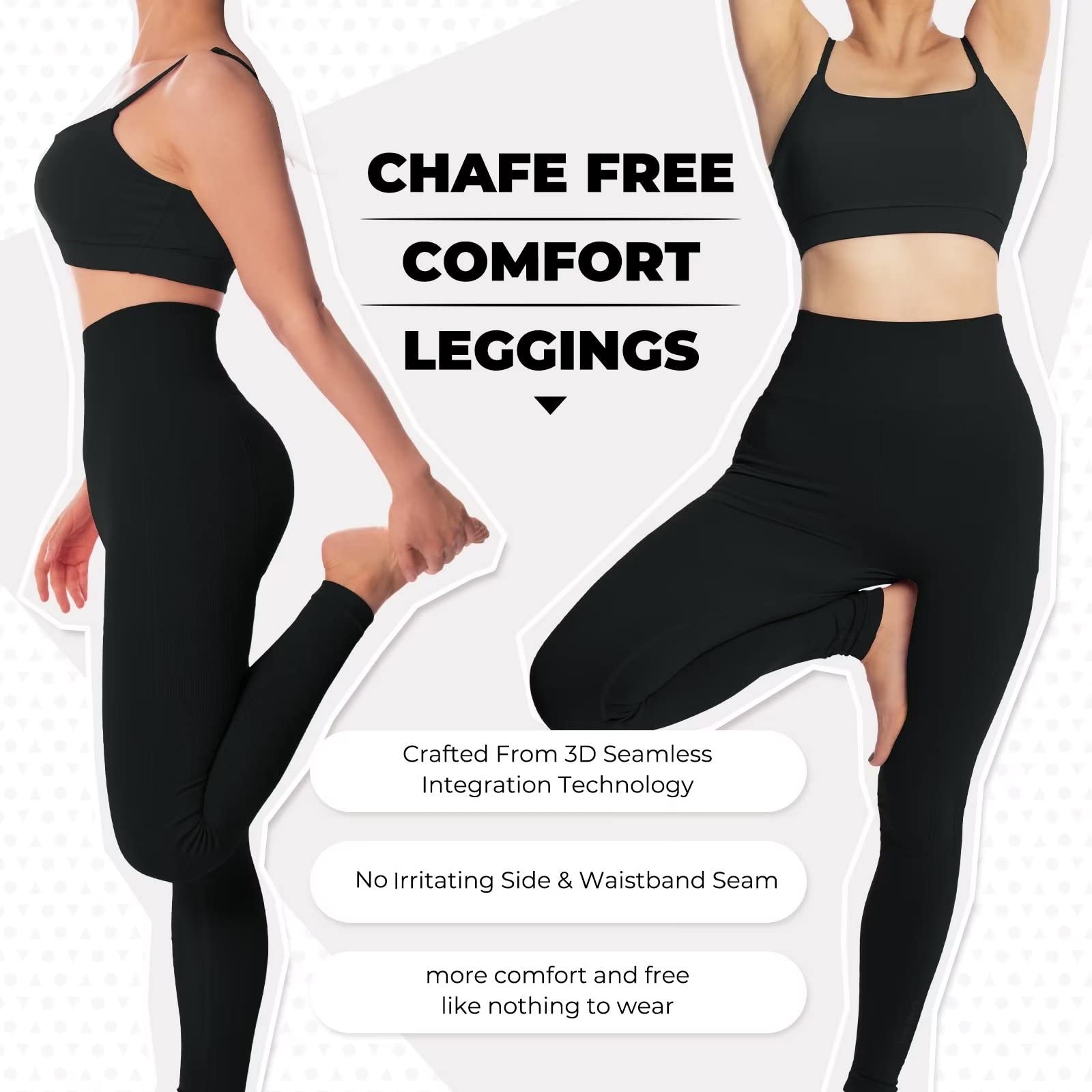 TreeWeek Women's Seamless Yoga Leggings High Waist Running Workout Rib Elastane Pants(L,Black)