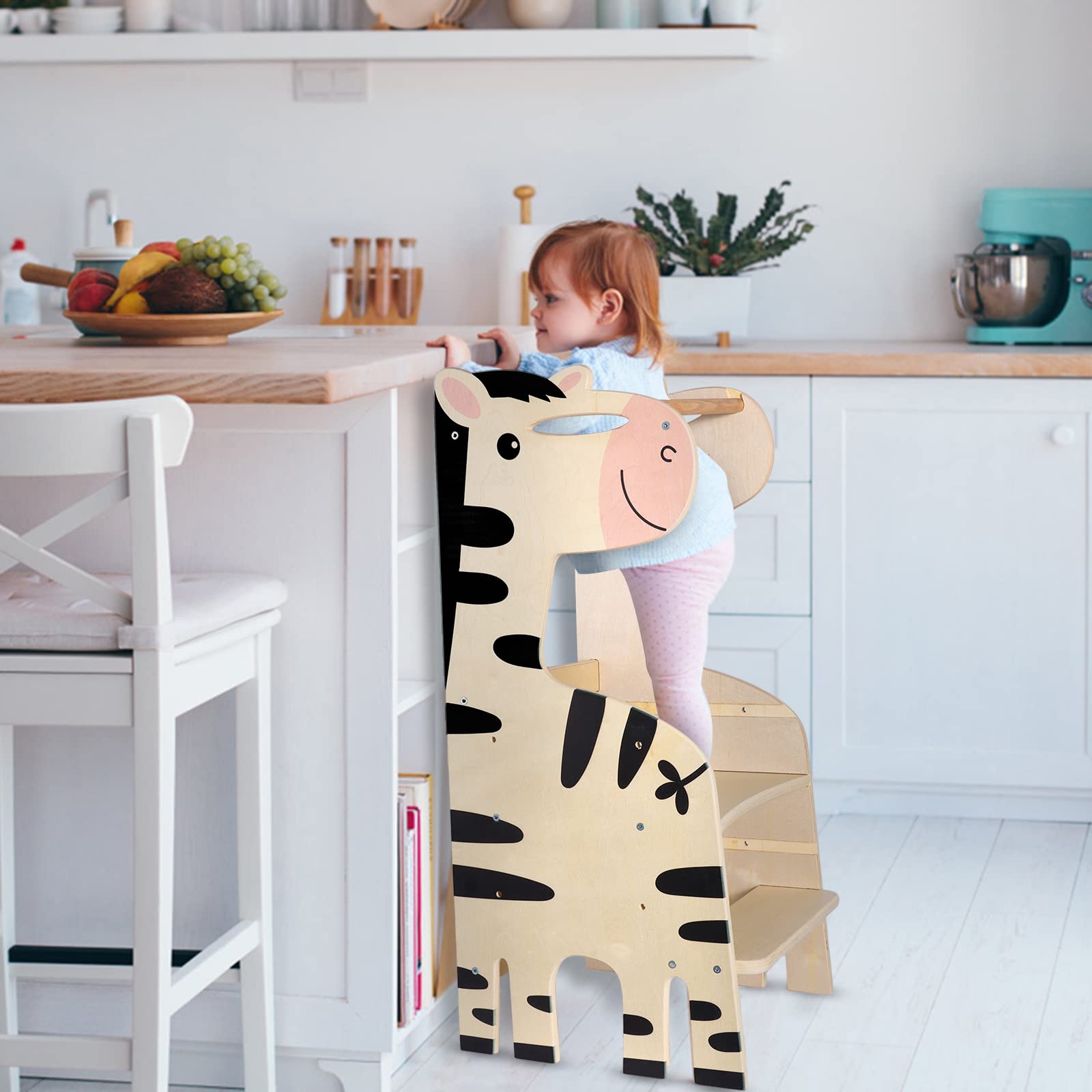 Toddler Kitchen Stool Helper Wooden Step Stool for Kids Wooden Steps Padded Footstool
