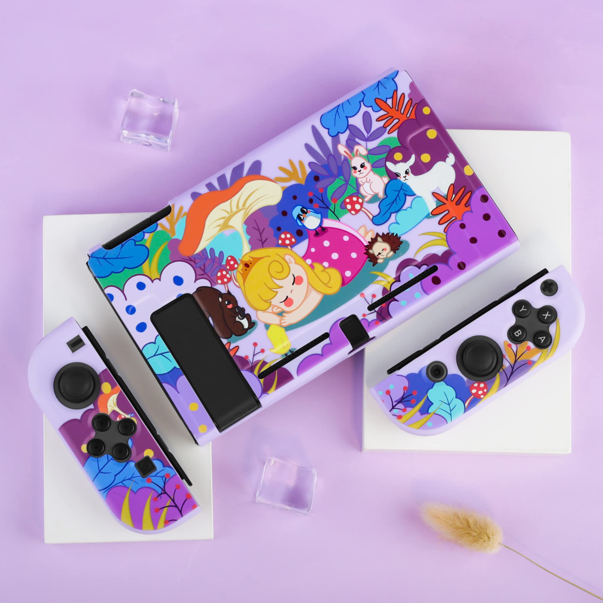 RHOTALL Cute Purple Case Compatible with Nintendo Switch, Protective Case Cover Accessories for Switch Console and Joycon Controller with Anti-Scratch Design - Forest Girl
