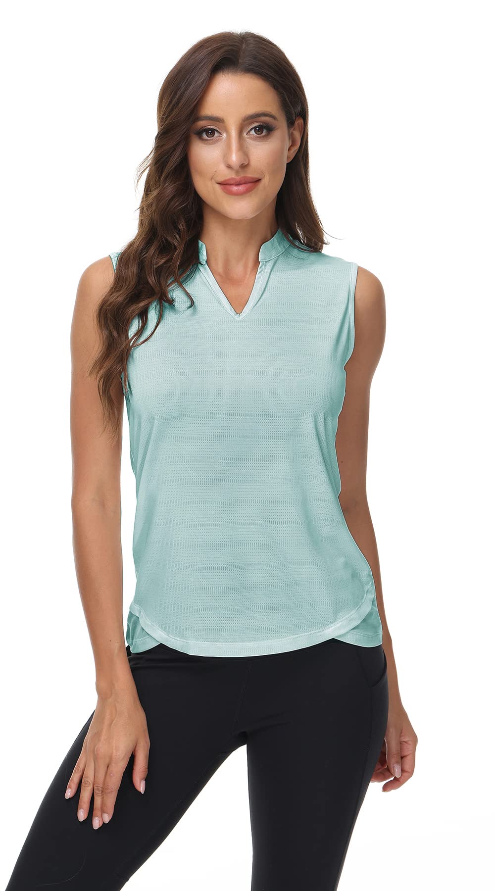 TrendiMax Women's 2 Pack Golf Shirts Sleeveless V Neck Tennis Polo Shirt Quick Dry Athletic Workout Tank Tops