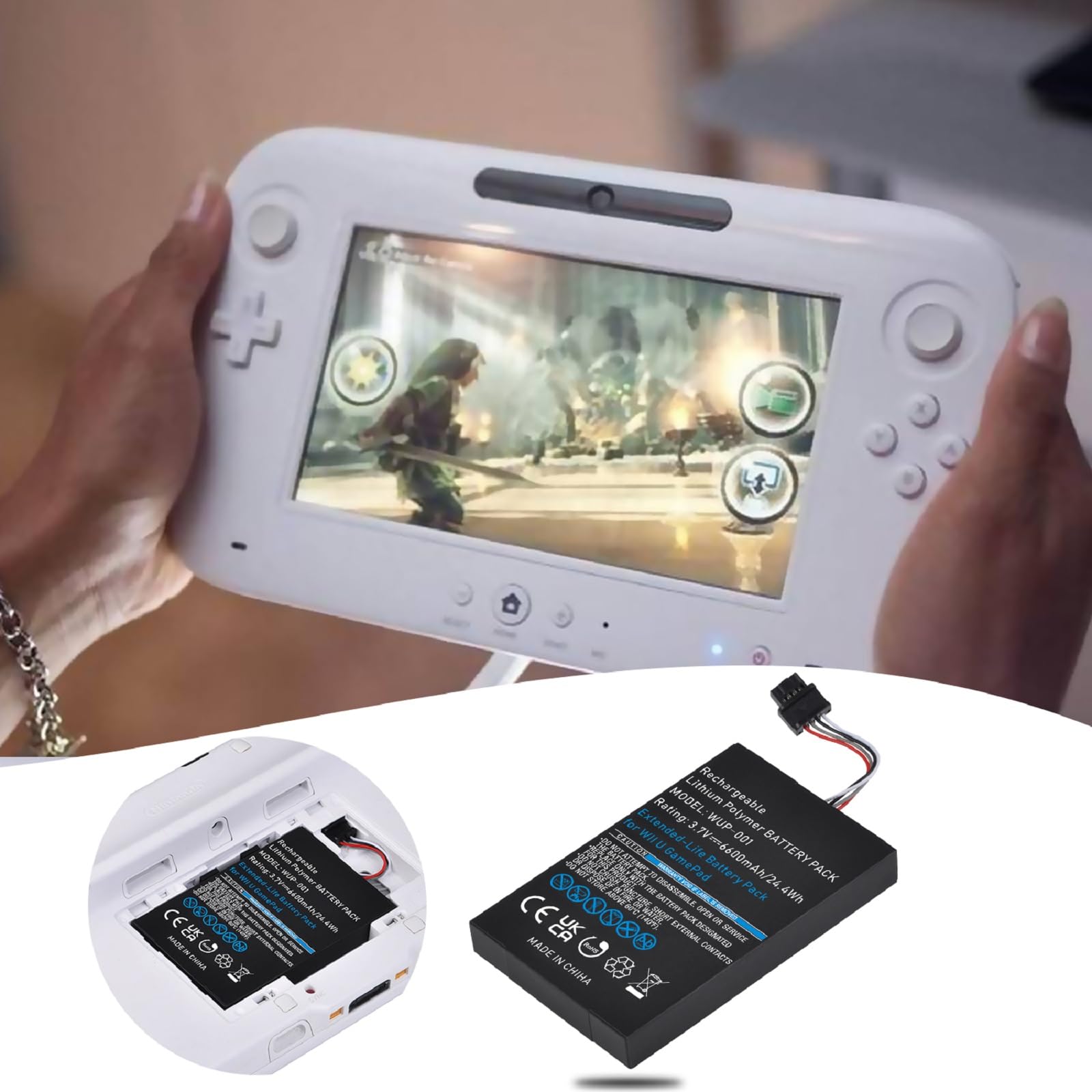 Uwayor Wii U Gamepad Battery, 2000mAh Rechargeable Battery for Nintendo Wii U Gamepad WUP-010 WUP-012 Battery with Screwdriver