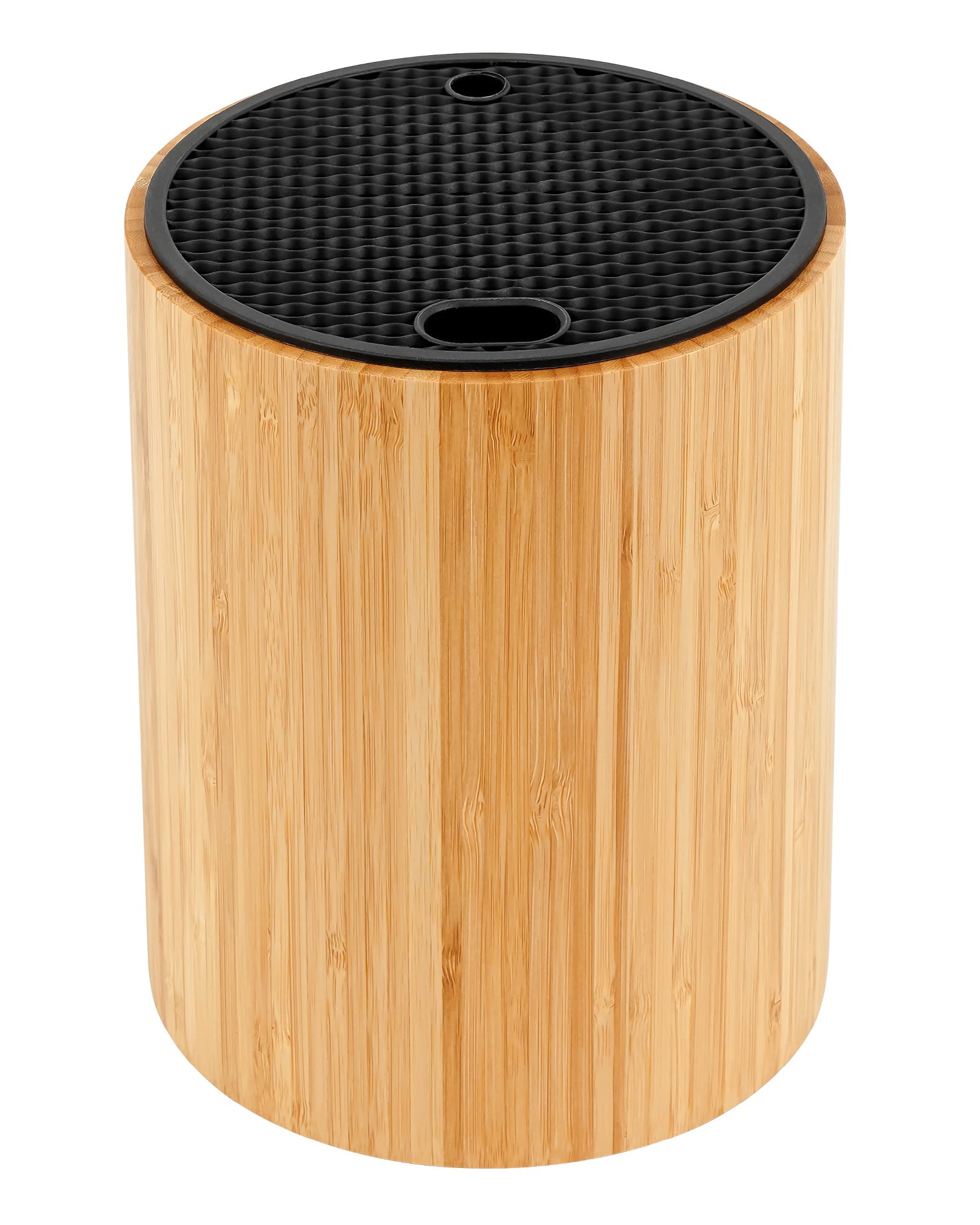 VaeFae Bamboo Round Knife Holder with Slots for Knife Sharpener and Scissors, Universal Knife Block, Kitchen Knife Storage with Unique Slot Design