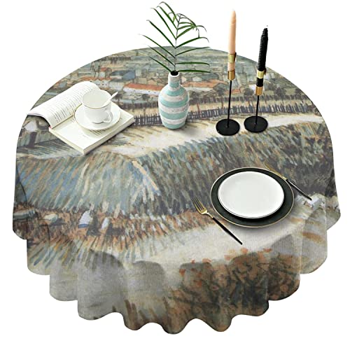 Round Waterproof Tablecloth Van-Gogh-Factories,-Outskirts-of-Paris,-near-Montmartre- for Kitchen Dining/Party/Wedding Use Reusable Table Cover