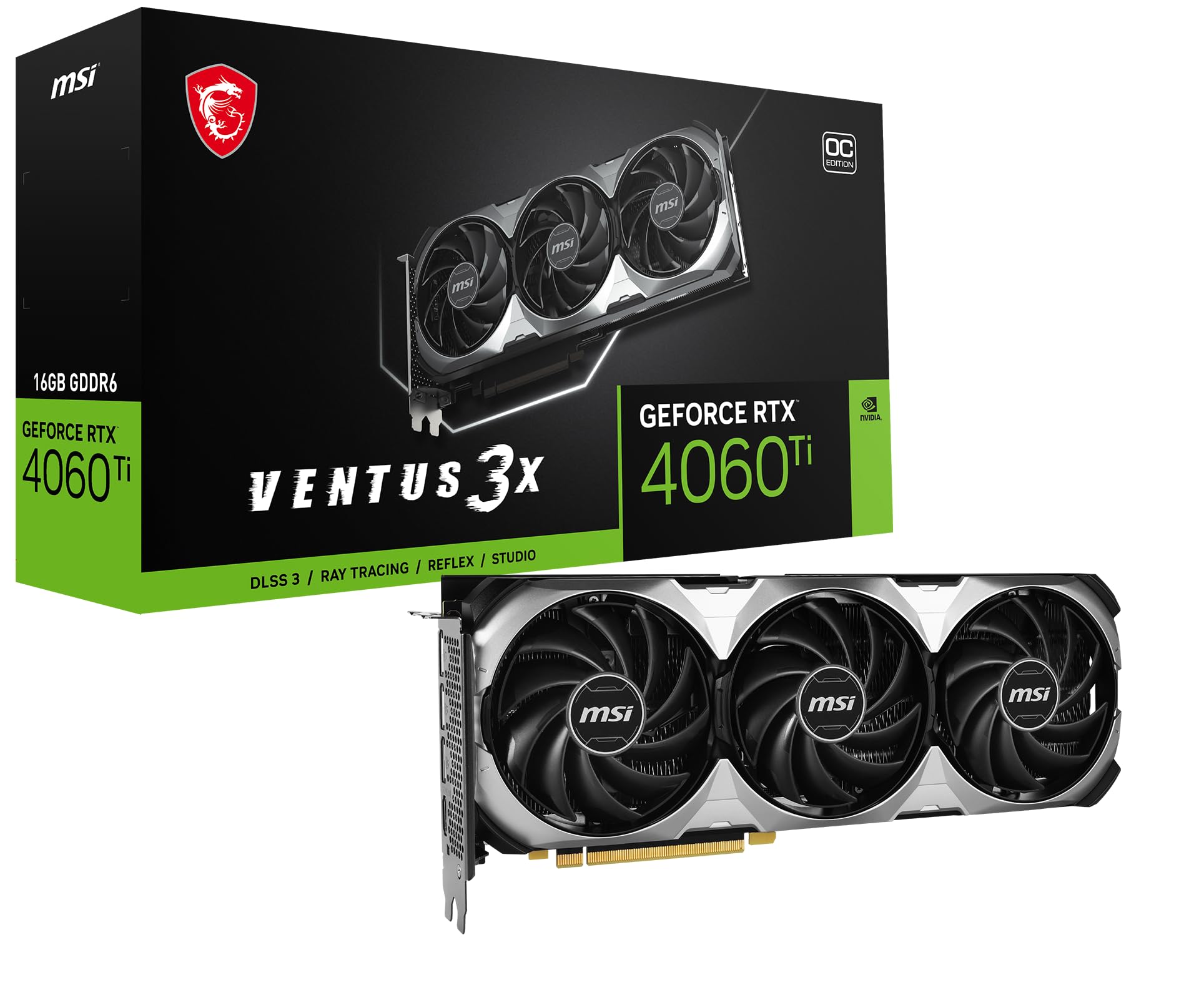 MSI Gaming GeForce RTX 4060 Ti 16GB GDRR6 Extreme Clock: 2625 MHz 128-Bit HDMI/DP Nvlink TORX Fan 4.0 Ada Lovelace Architecture Graphics Card (RTX 4060 Ti Ventus 3X 16G OC)