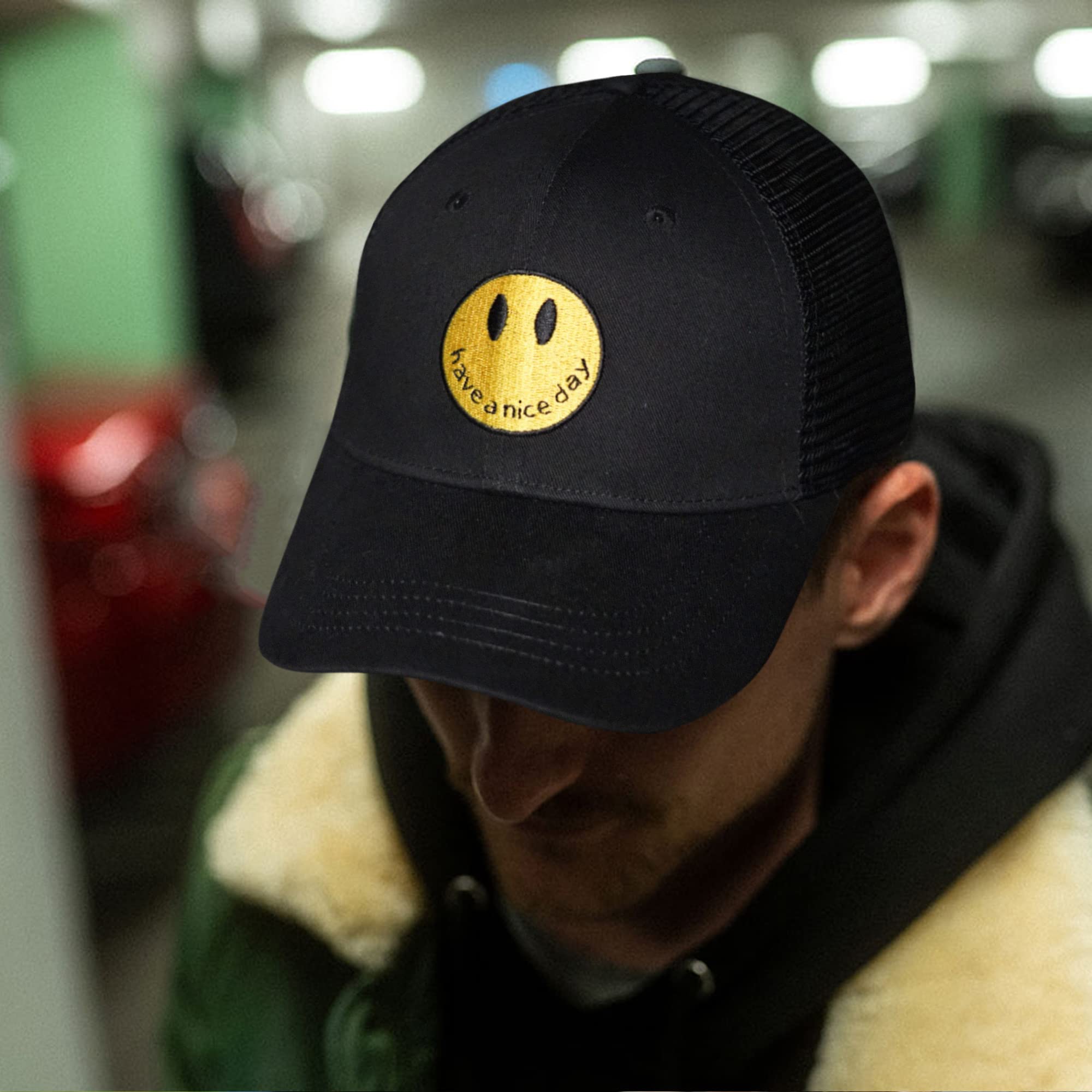 Sotpuebo Smile Face Hat Embroidered Have A Nice Day Hat Smile Face Trucker Hat for Men Women, Smiley Face Gifts