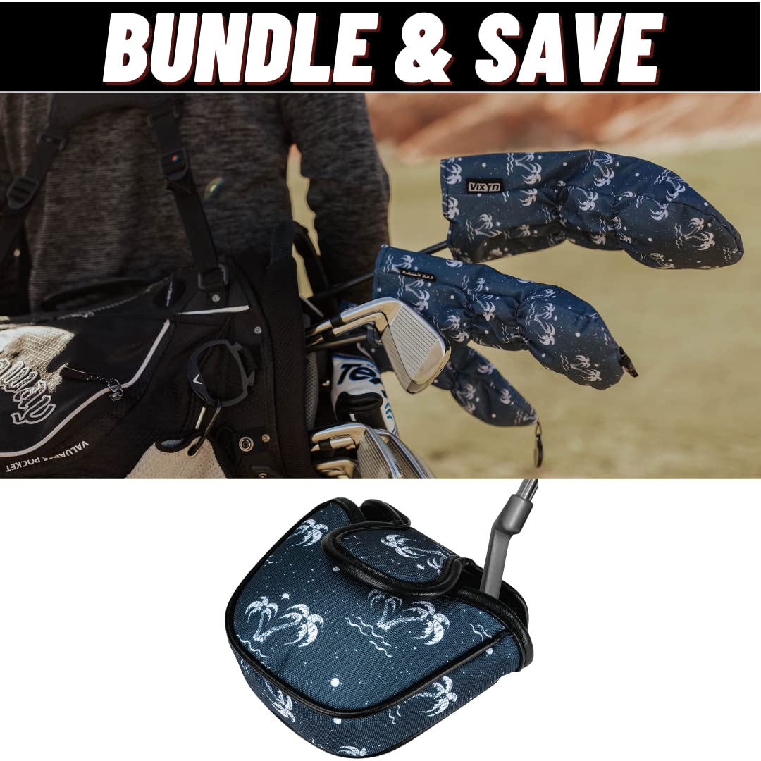 VIXYN Golf Club Cover and Mallet Putter Cover Bundle Set - 4 Pack Golf Club Covers for Driver, Woods, Hybrid, and Mallet Putter (Palm Springs)