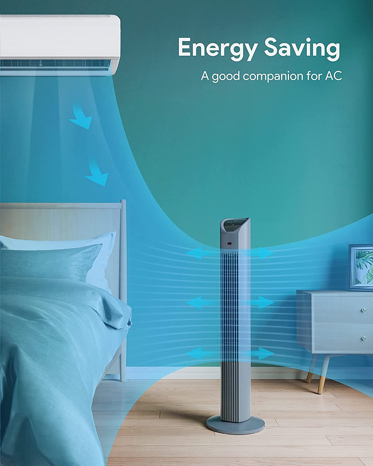 Tower Fan with Remote, Oscillating Fan Features 3 Modes 3 Speed, 75° Oscillation Standing Fans, Auto-off Backlight and 12H Timer, Portable Floor Bladeless Fan for Bedroom, Home and Office, Gray