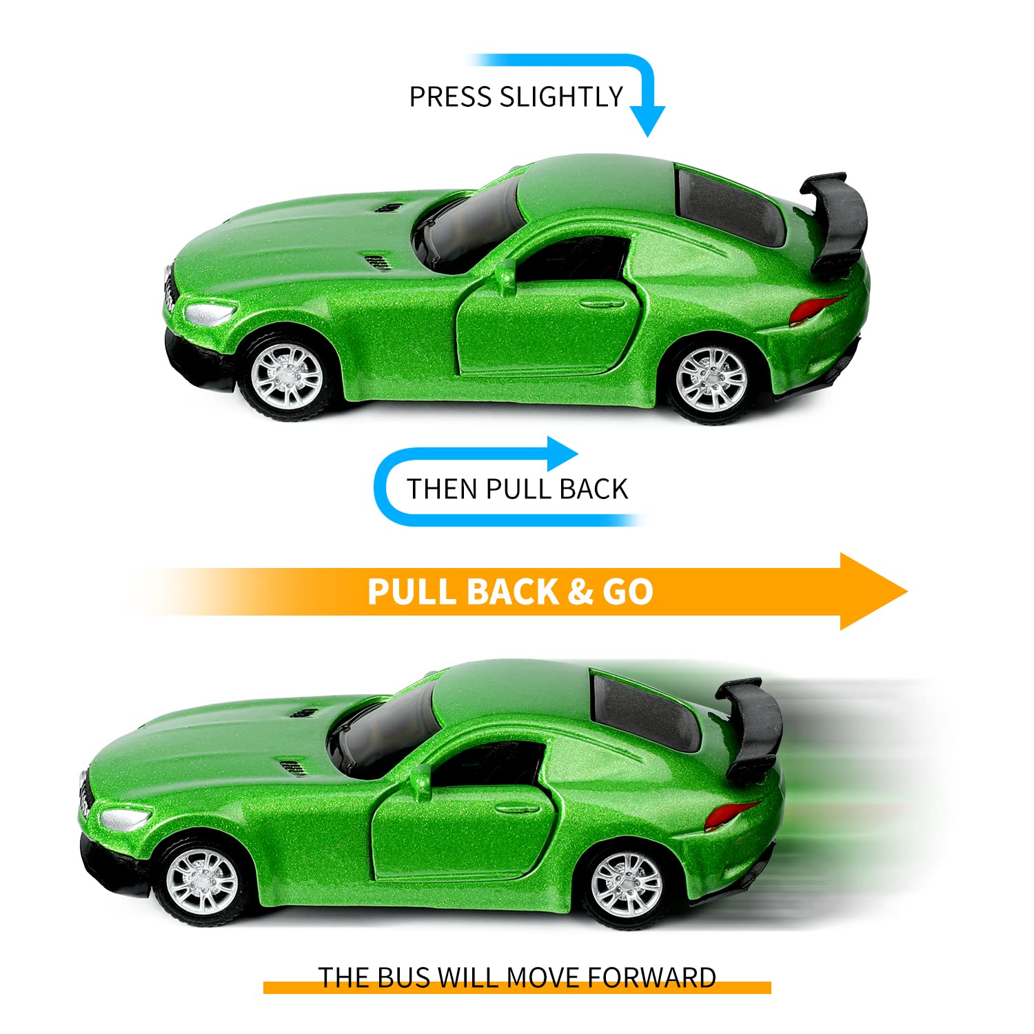 weilaga 5 PCS Die-cast Pull Back Vehicles,Mini Alloy Metal Models Car Toys,School Bus Toys,Police Car with Openable Doors for Kids Boys Girls