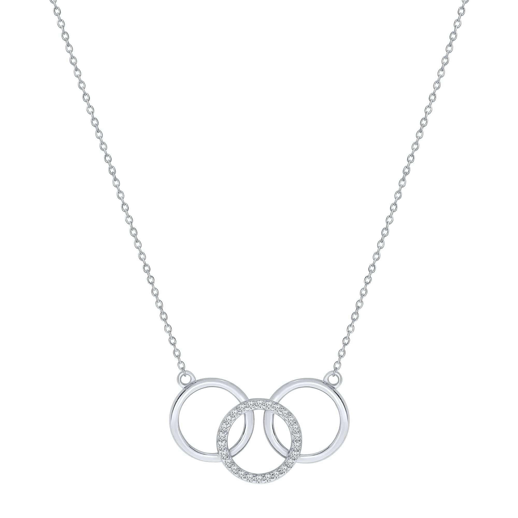 Round White Diamond 925 Sterling SIlver Interlocked Double Triple Circle Pendant Necklace for Women Mothers Day Jewelry Gift (Triple Circle)