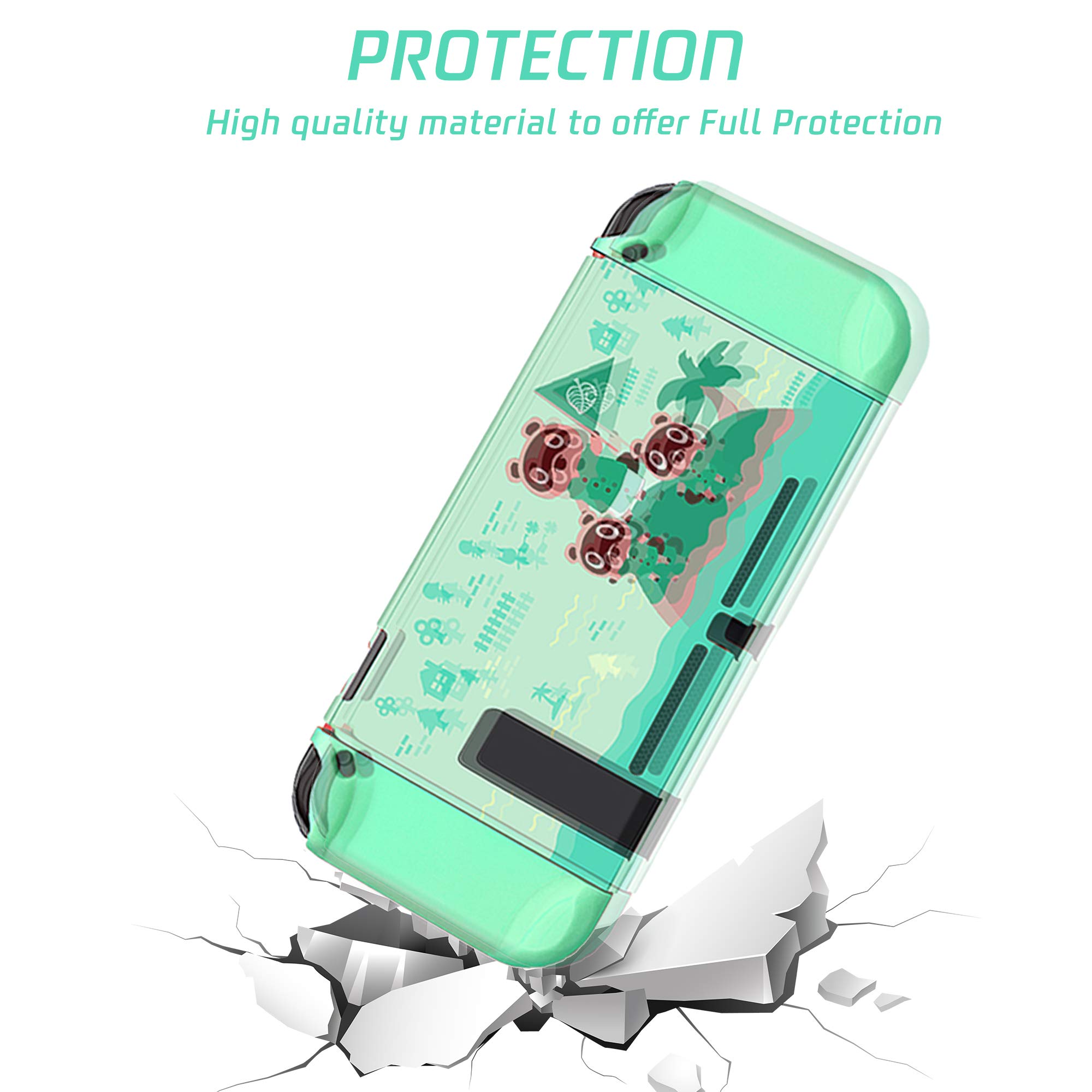 RHOTALL Protective Case Cover for Nintendo Switch, Dockable Case for Nintendo Switch and Joy Con Controller with 2 Marshal Design Thumb Grips - (for Animal Crossing Island Version)