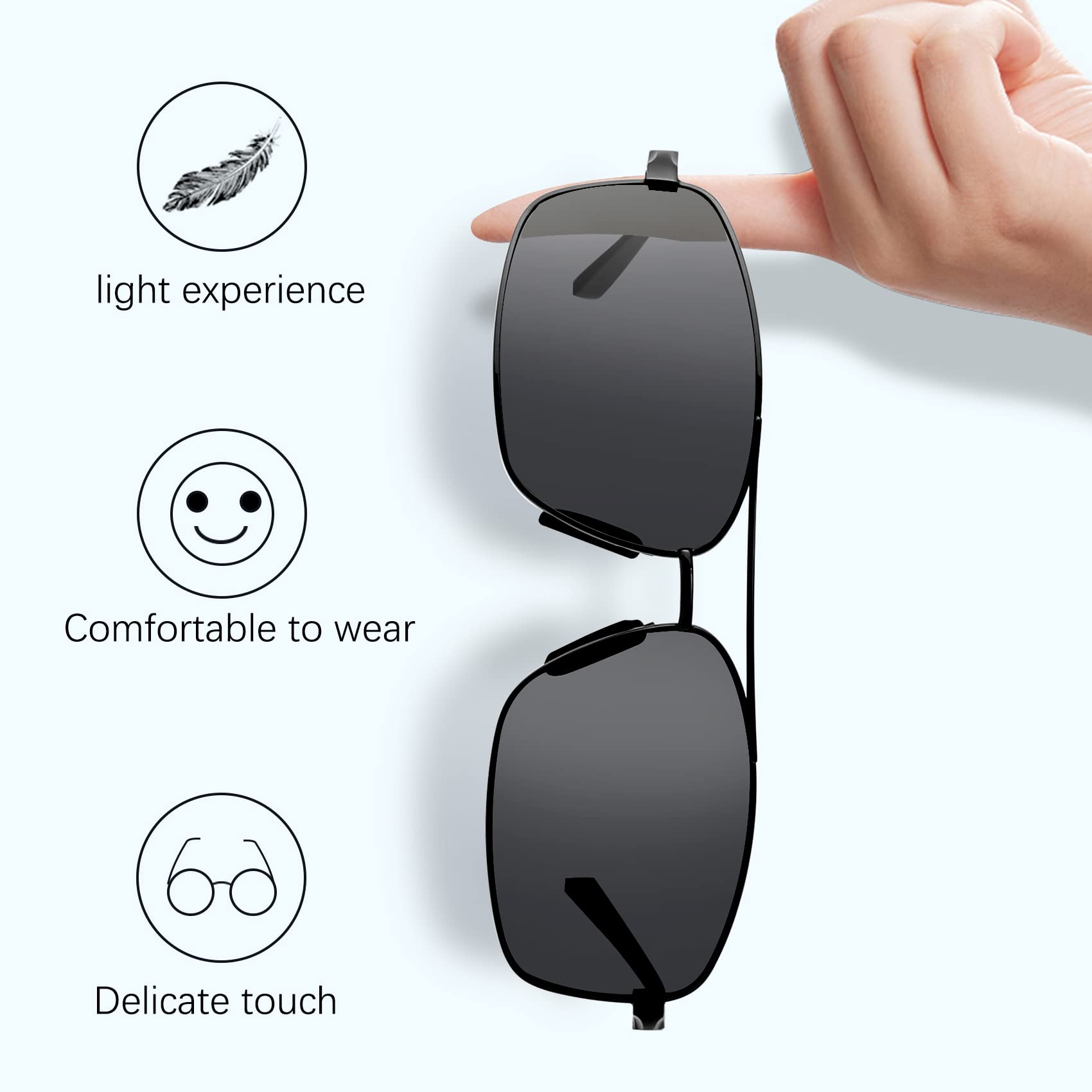 VIYSIOO Polarized Sports Sunglasses for Men Women Metal Frame with Spring Hinges (Gun Frame Black Lens)