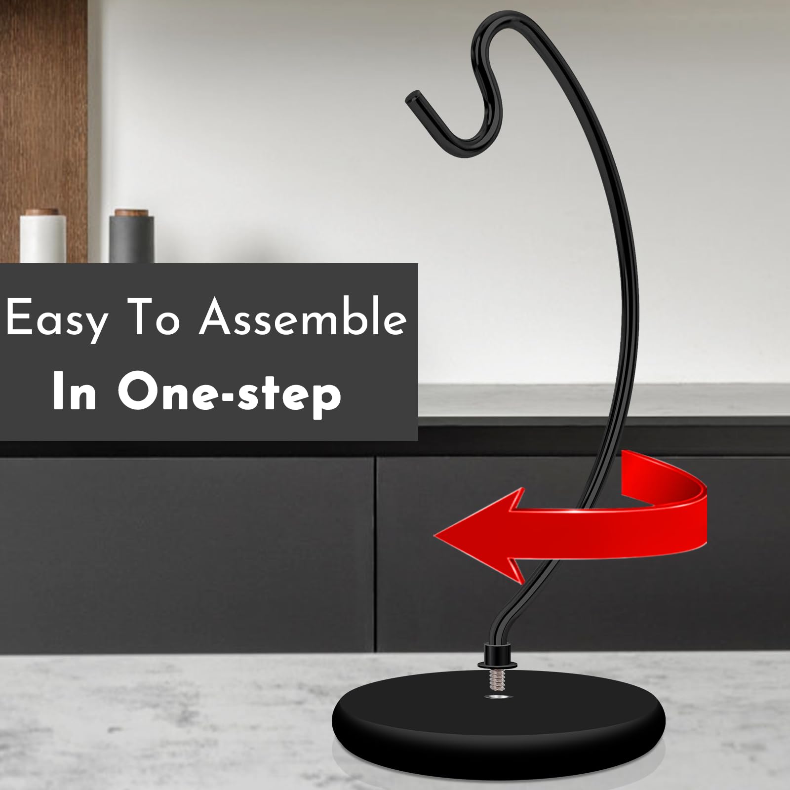 Niceyos Banana Holder Stand - Newest Patented Modern Banana Hanger with Wood Base Stainless Steel Banana Tree Hook Rack for Kitchen Countertop (Full Black)