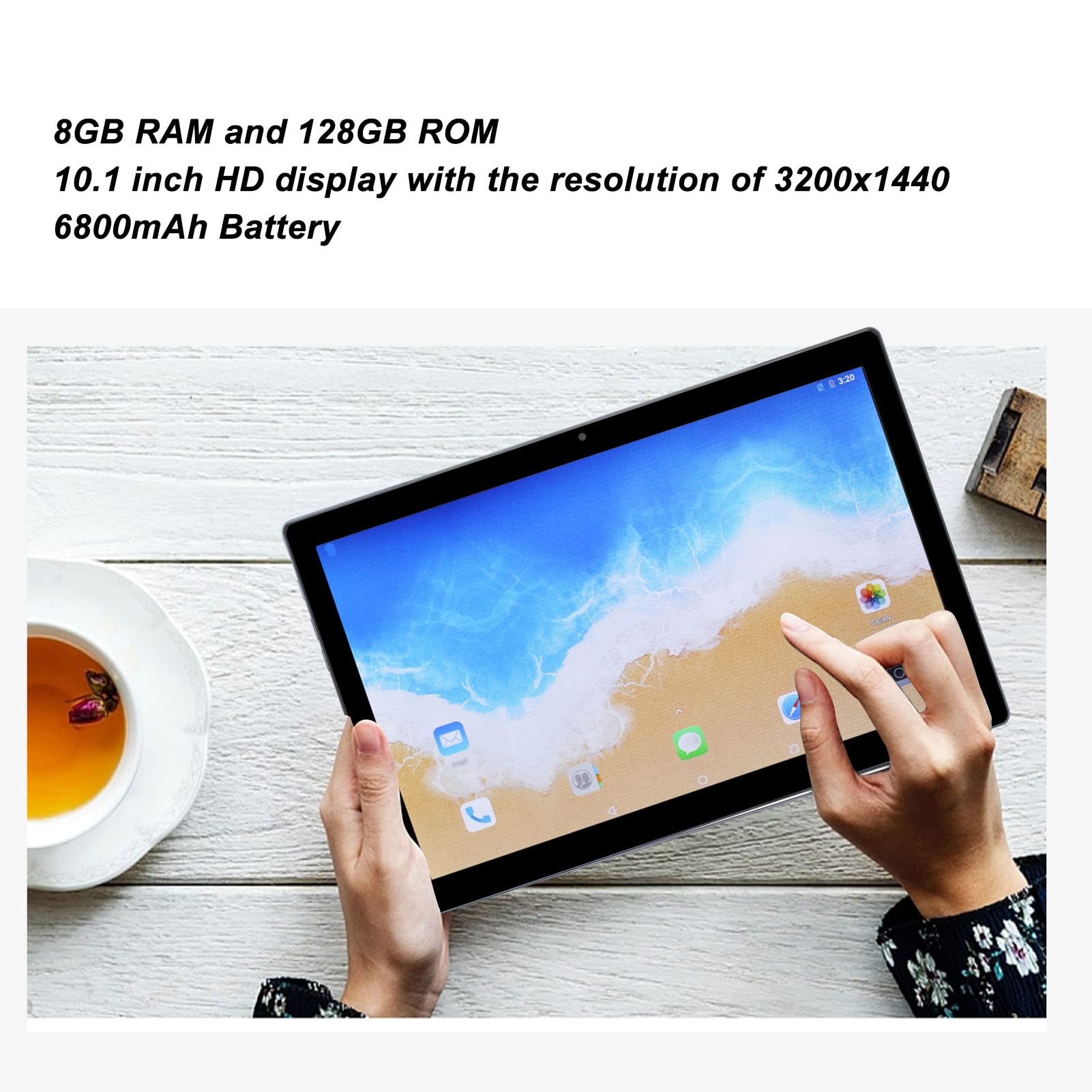 P11 10.1 Inch PC Tablet for Android 12, 5G WiFi Tablets, 4G LTE, Octa Core Processor, 8GB RAM 128GB ROM, 2MP+5MP Camera, 6800mAh, Bluetooth, FM, Dual SIM SmartPad, Gray (US Plug)