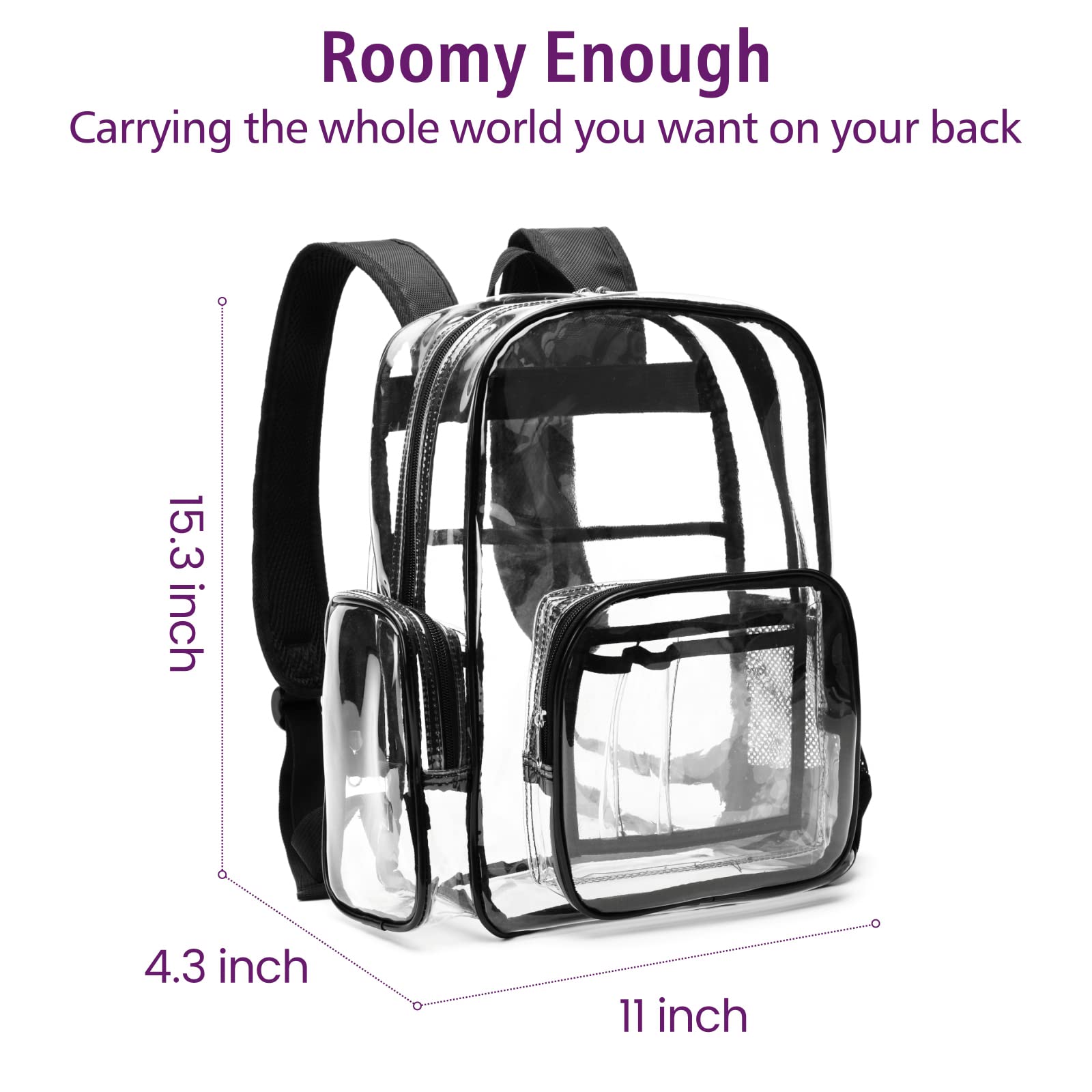 PACKISM Clear Backpack, Heavy Duty Clear Backpack for Adults Transparent See Through PVC Backpack for School, Workplace, Travel, College, Black(for age 12 or above)