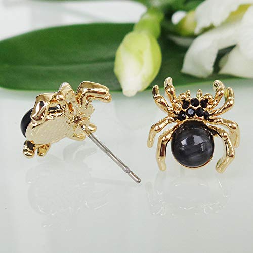 Navachi 18k Gold Plated Black Crystal Created-Opal Spider Ear Stud Az1294 Earrings
